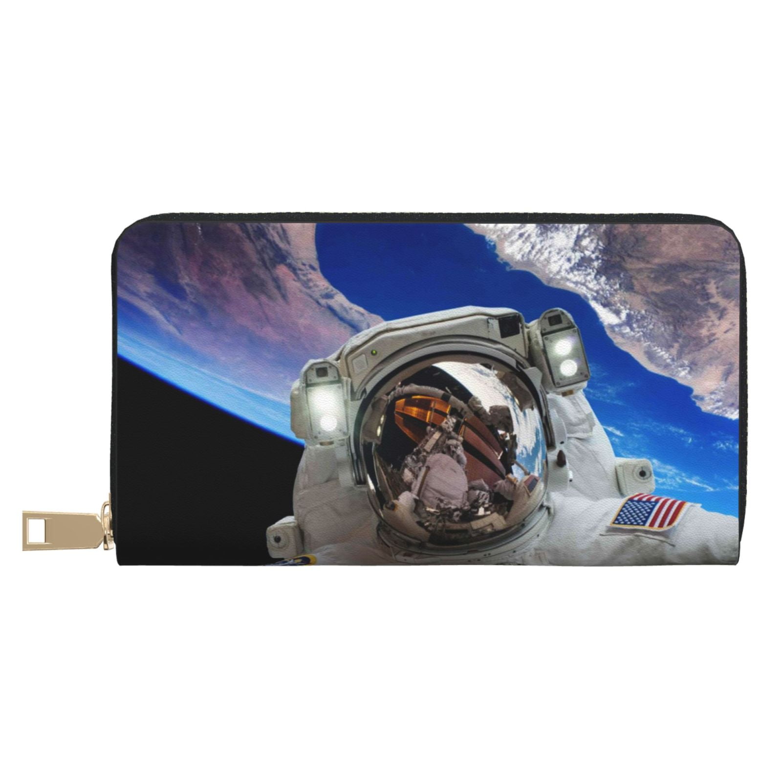 Leather Thin Slim Wallets for Women Men - Astronaut in Outer Space ...