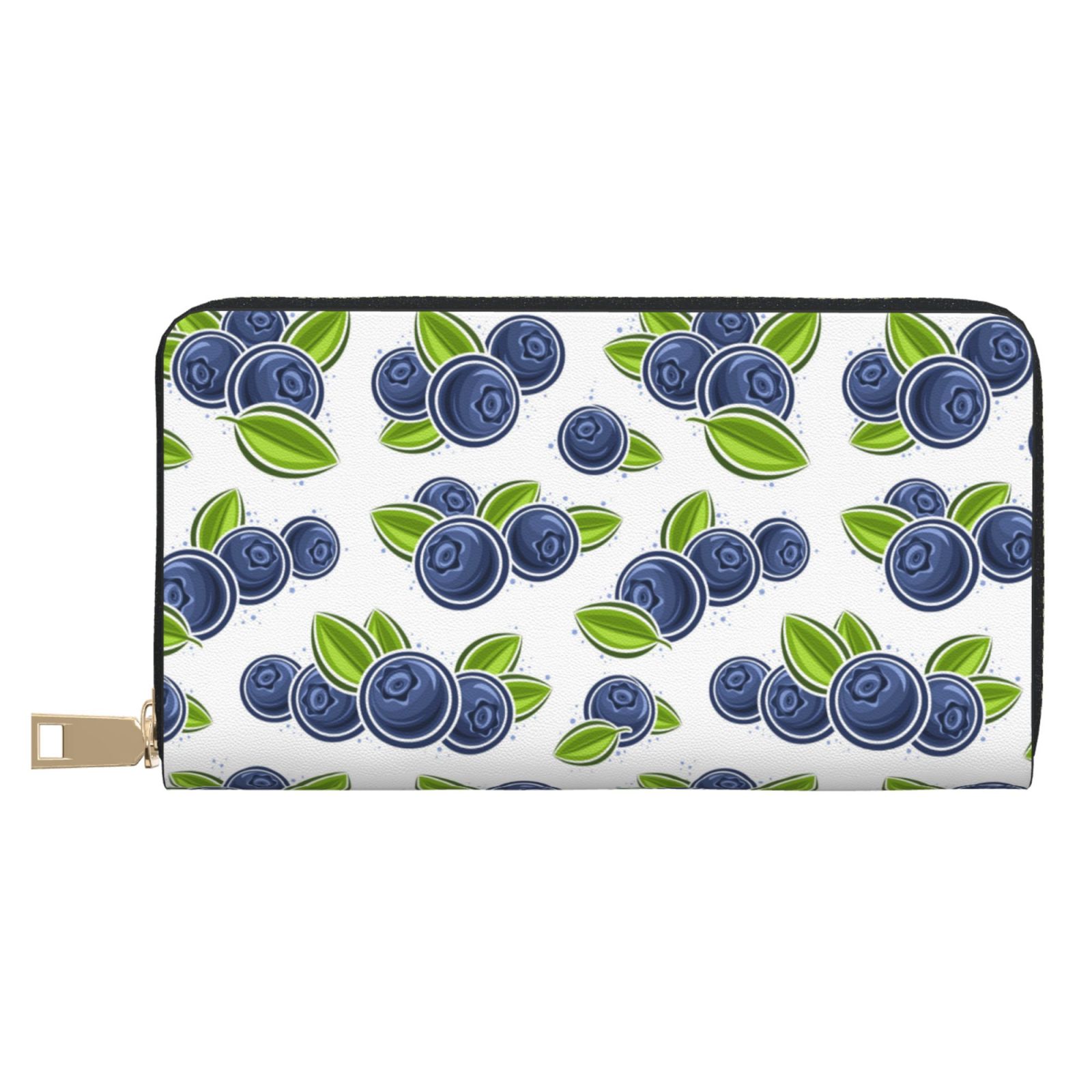 Leather Thin Slim Wallets for Women Men - Blueberry design cute Clutch ...