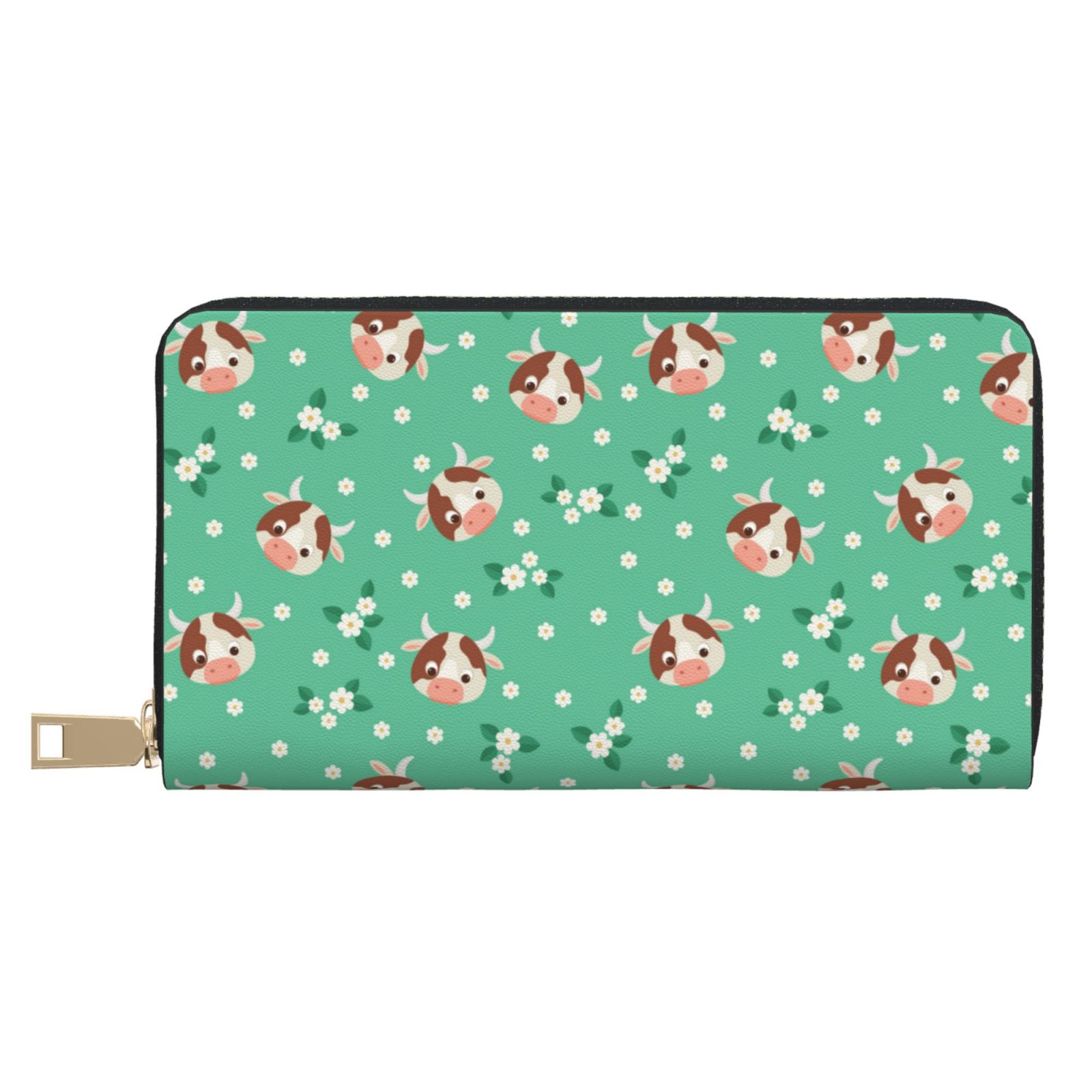 Leather Thin Slim Wallets for Women Men - Cartoon Cute Cow Head Flower ...