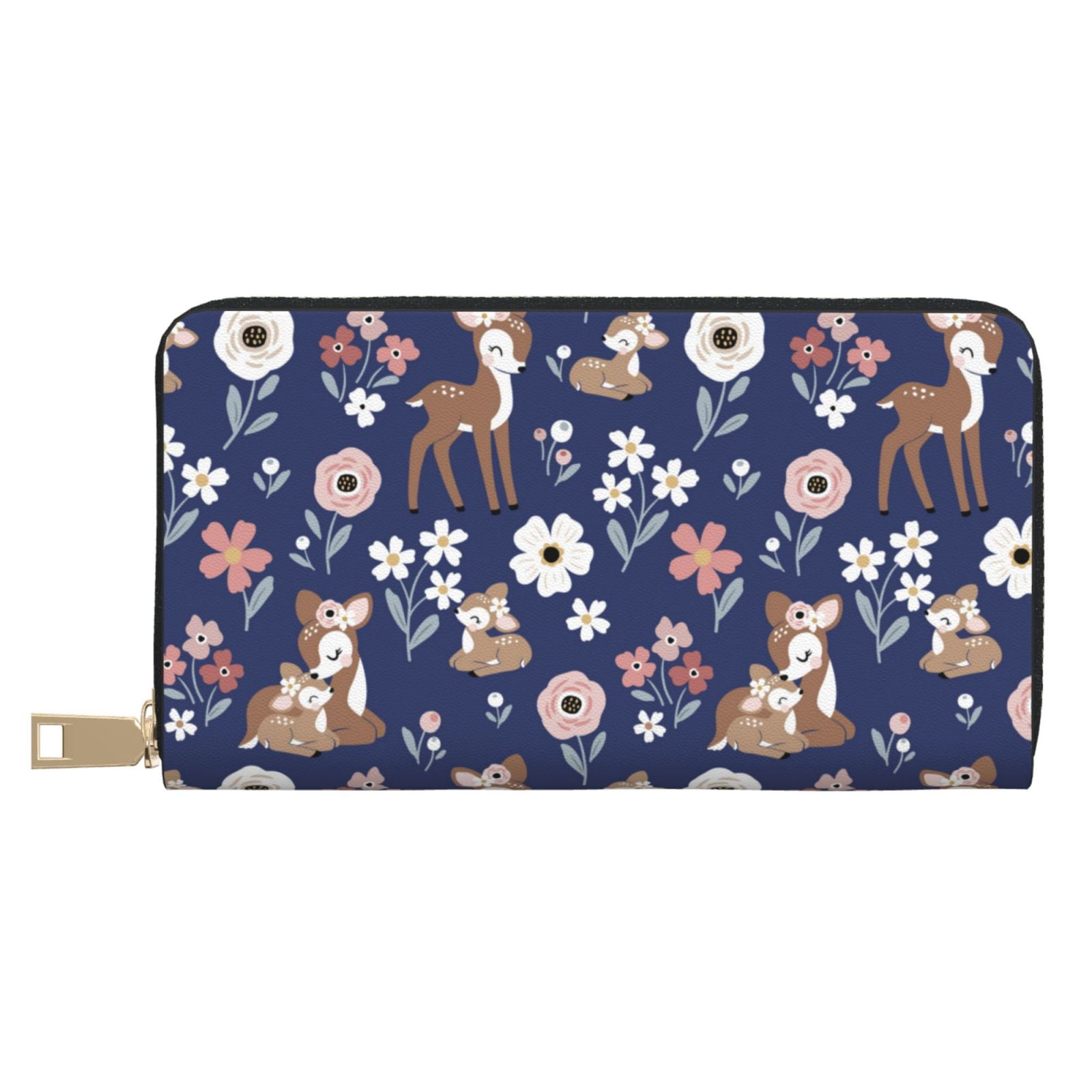 Leather Thin Slim Wallets for Women Men - Cartoon Cute Deer Daisy ...