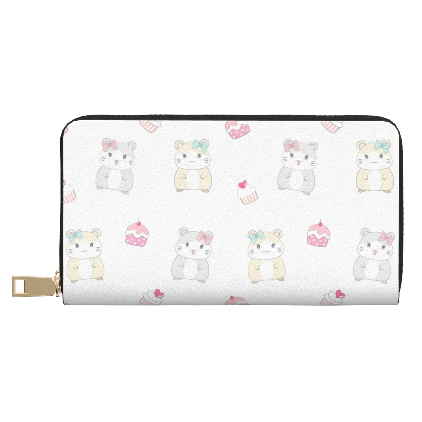 Leather Thin Slim Wallets for Women Men - Cartoon Cute Hamster Cake ...