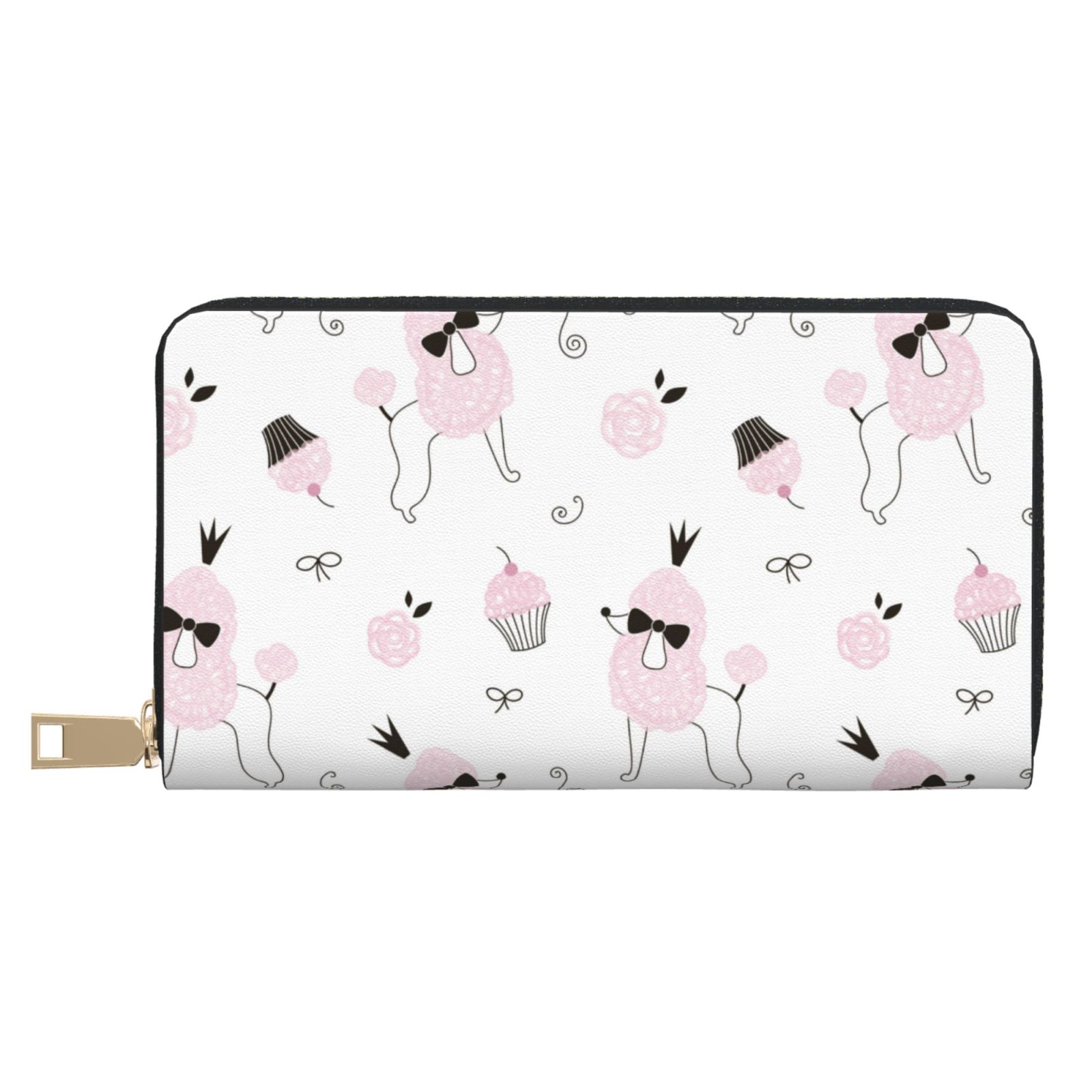 Leather Thin Slim Wallets for Women Men - Cartoon Cute Poodle Dog Pink ...