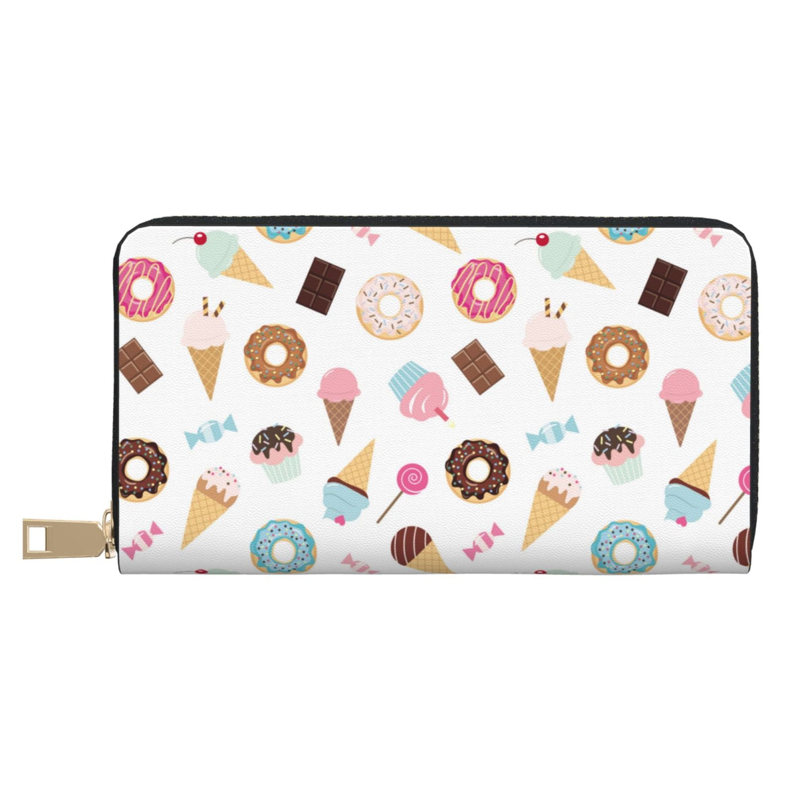 Leather Thin Slim Wallets for Women Men - Cartoon Donut Ice Cream Candy ...