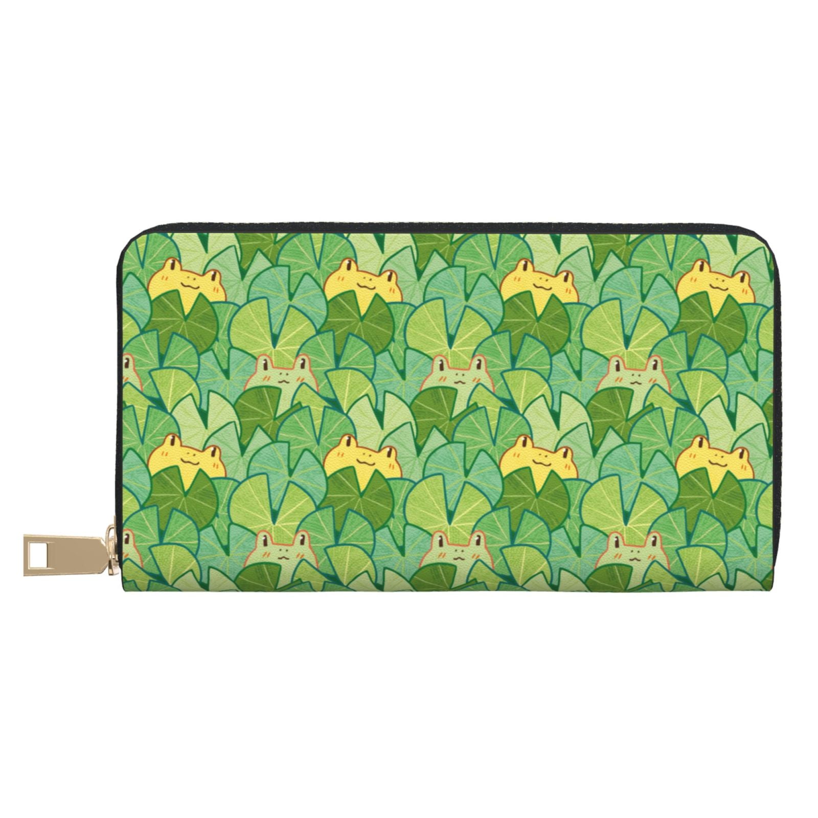 Leather Thin Slim Wallets for Women Men - Cartoon Frog And Lotus Leaf ...
