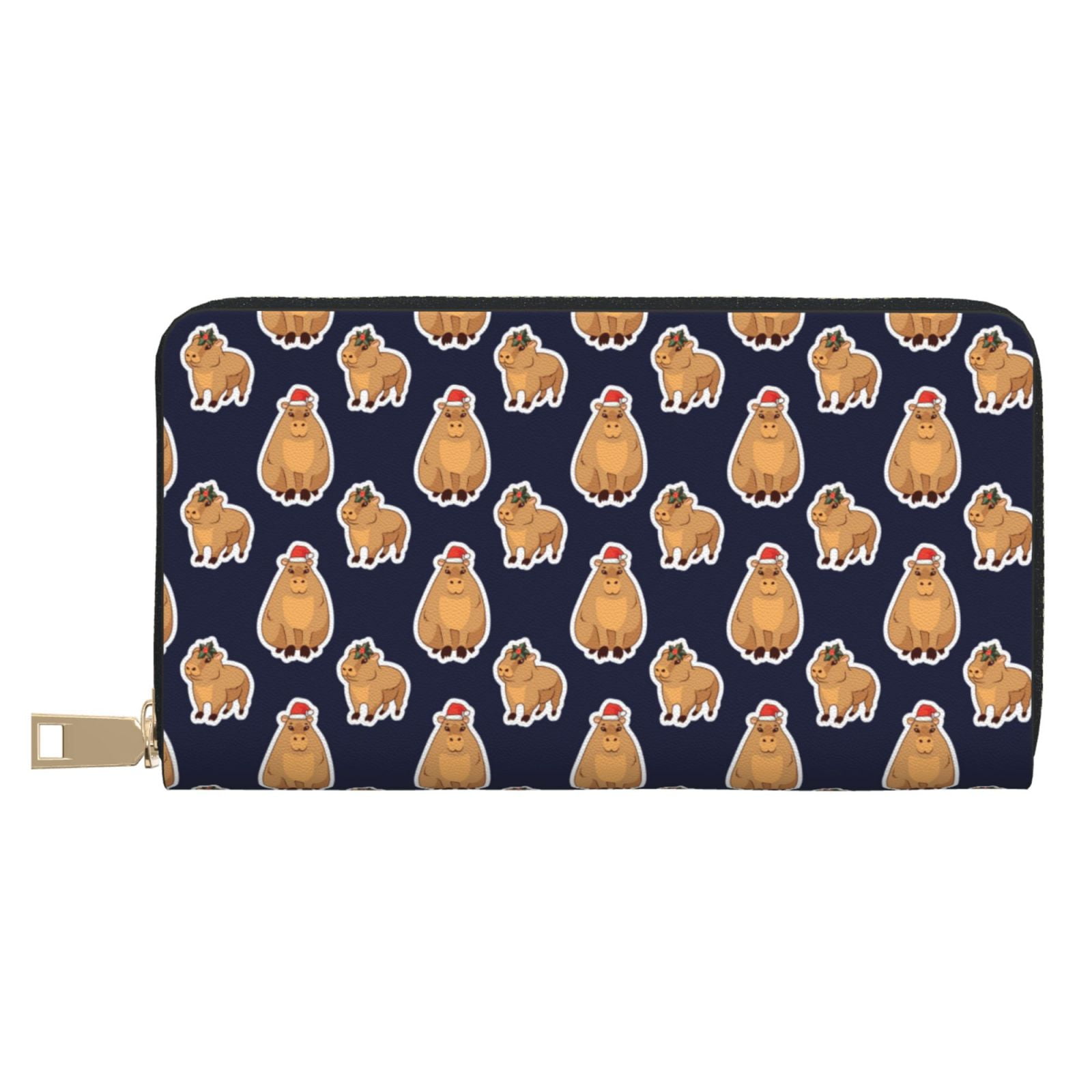 Leather Thin Slim Wallets for Women Men - Christmas Capybaras Clutch ...