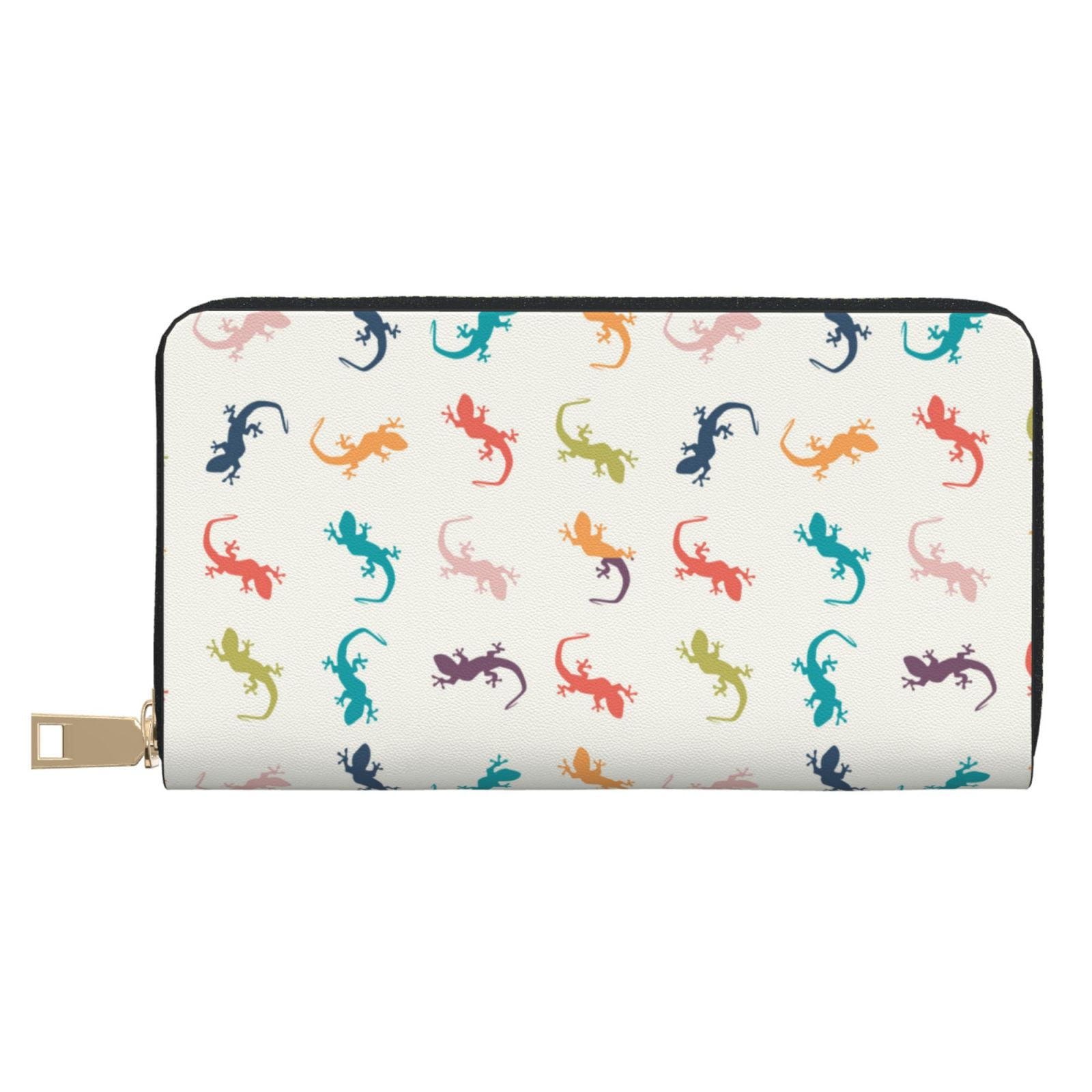 Leather Thin Slim Wallets for Women Men - Colorful Cute Gecko Lizard ...