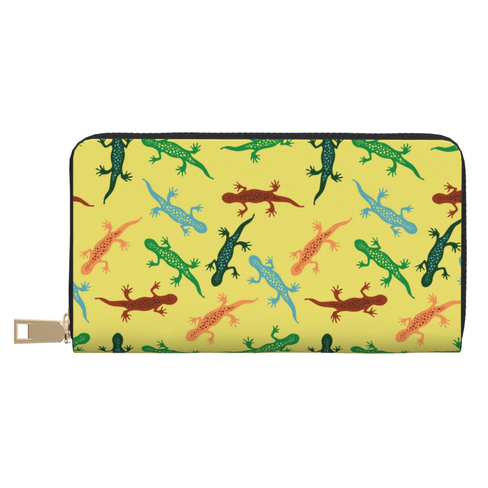 Leather Thin Slim Wallets for Women Men - Colorful Cute Lizard Gecko_A ...