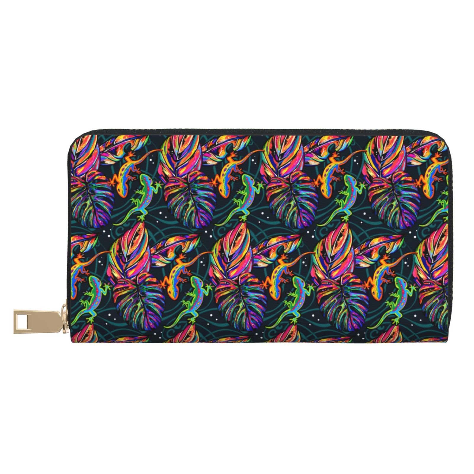 Leather Thin Slim Wallets for Women Men - Colorful Gecko Cute Lizard ...