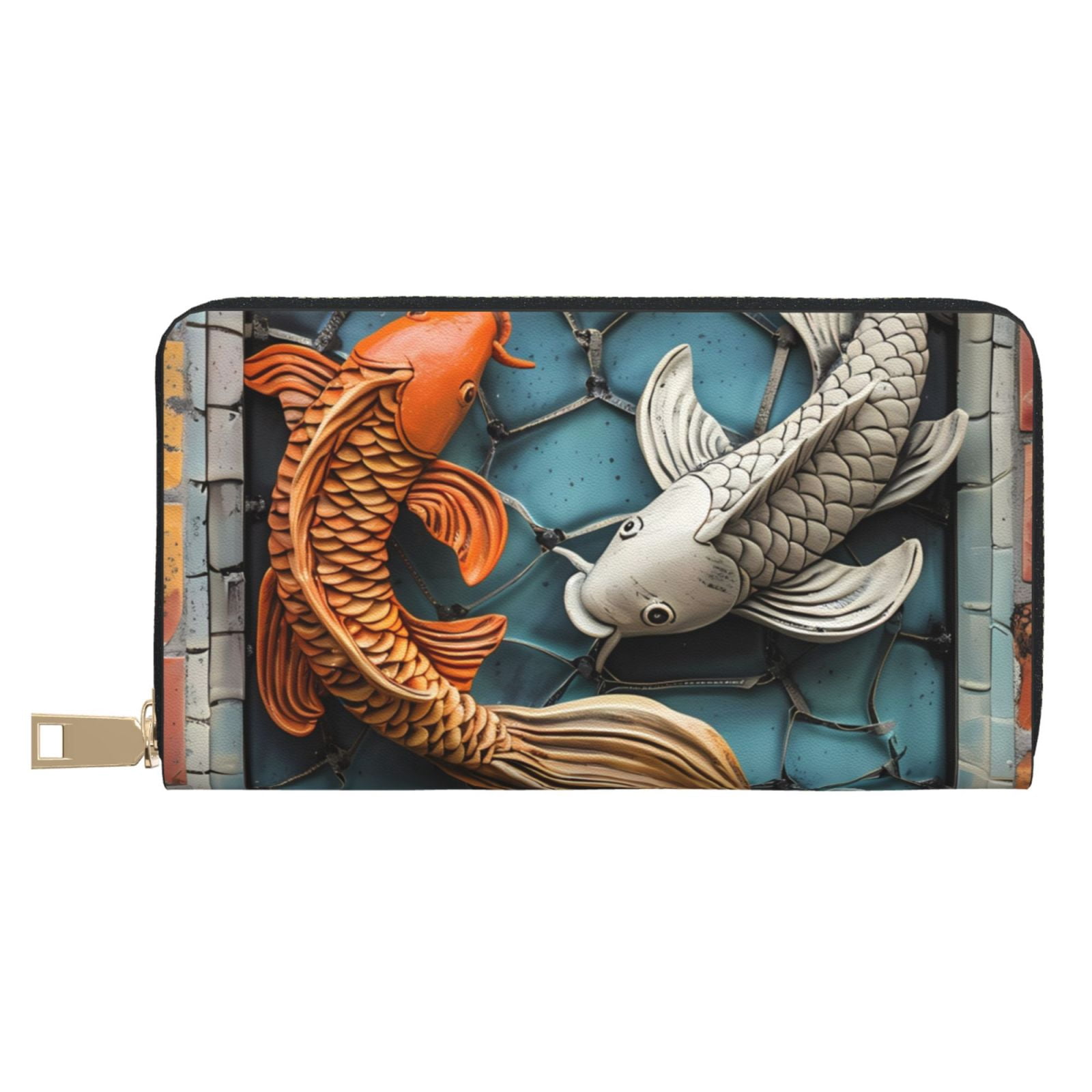 Leather Thin Slim Wallets for Women Men - Colorful Koi Fish Art Clutch ...