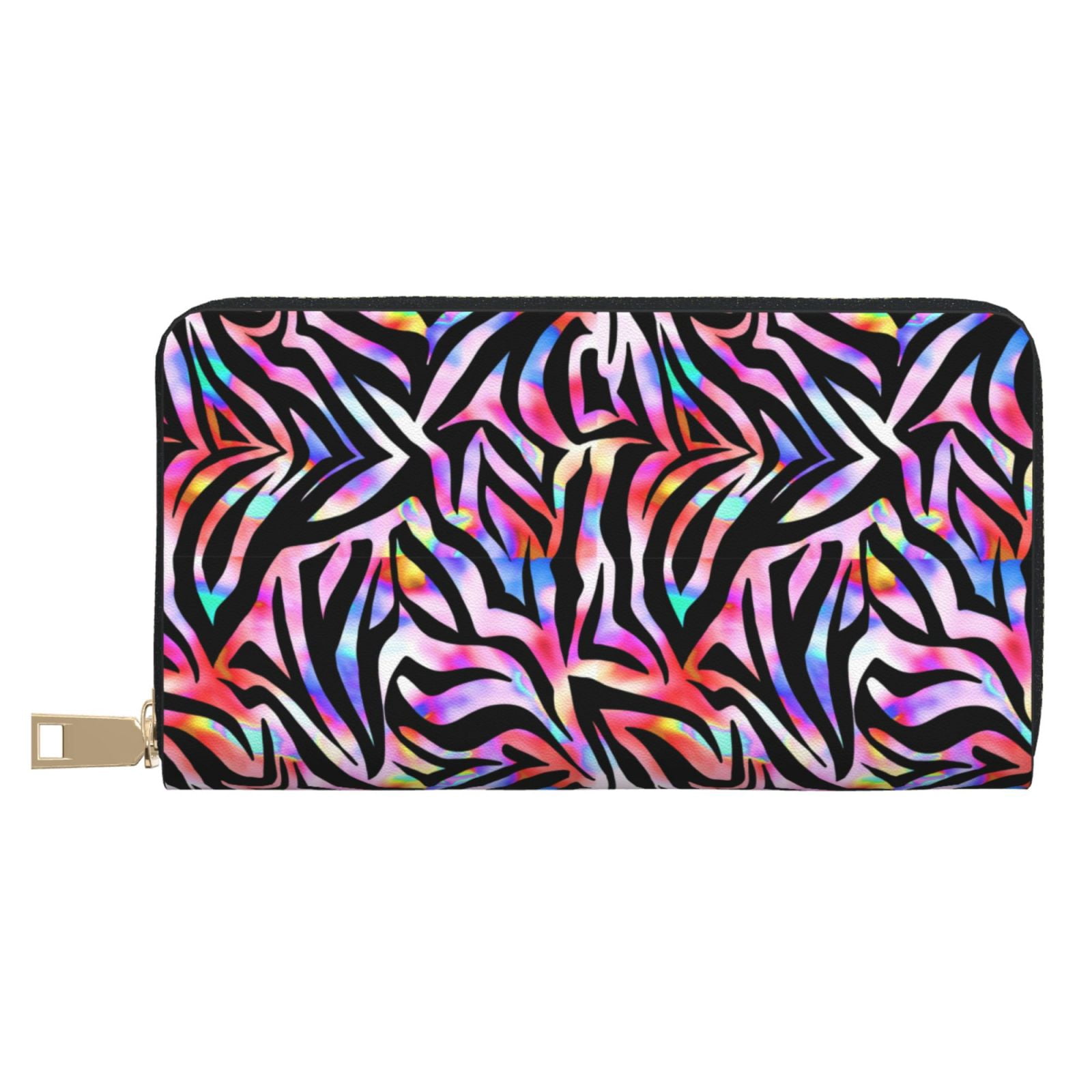 Leather Thin Slim Wallets for Women Men - Colorful bright zebra print ...