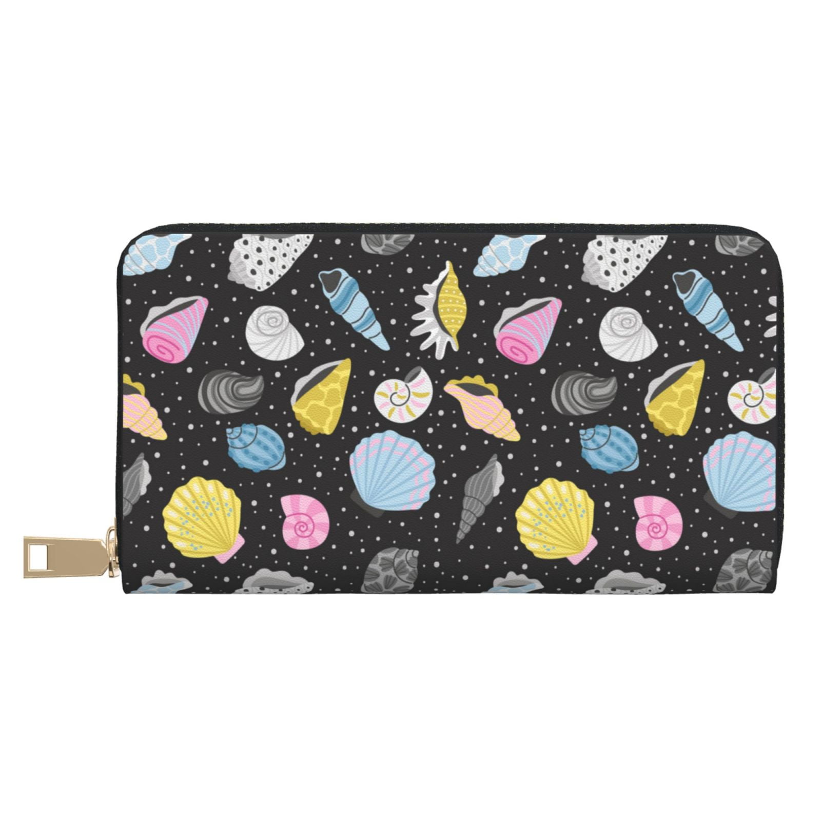 Leather Thin Slim Wallets for Women Men - Conch Shells Print No.9047 ...