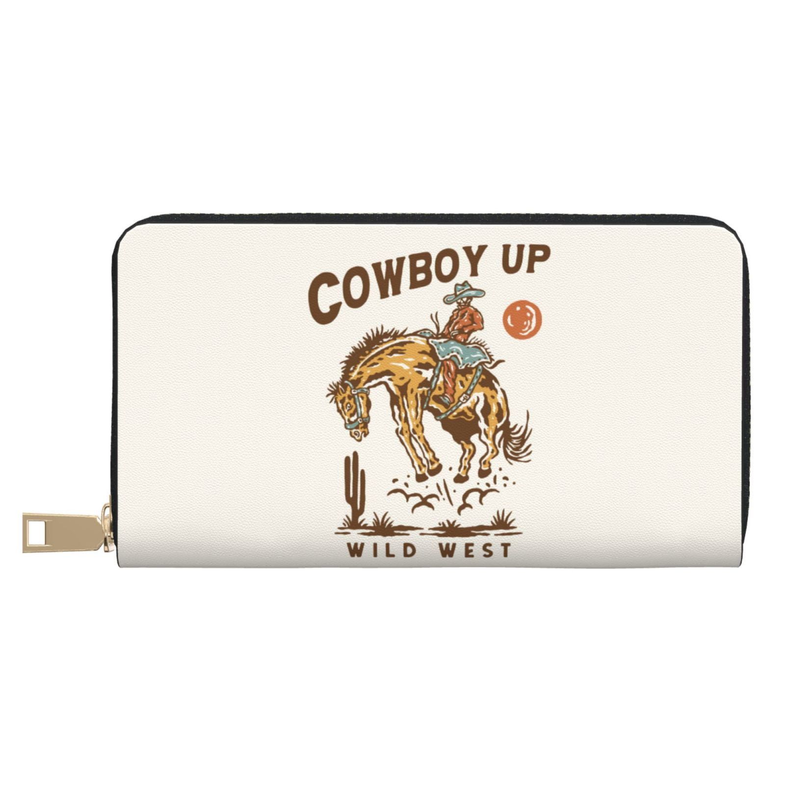 Leather Thin Slim Wallets for Women Men - Cowboy Up Vintage Wild West ...
