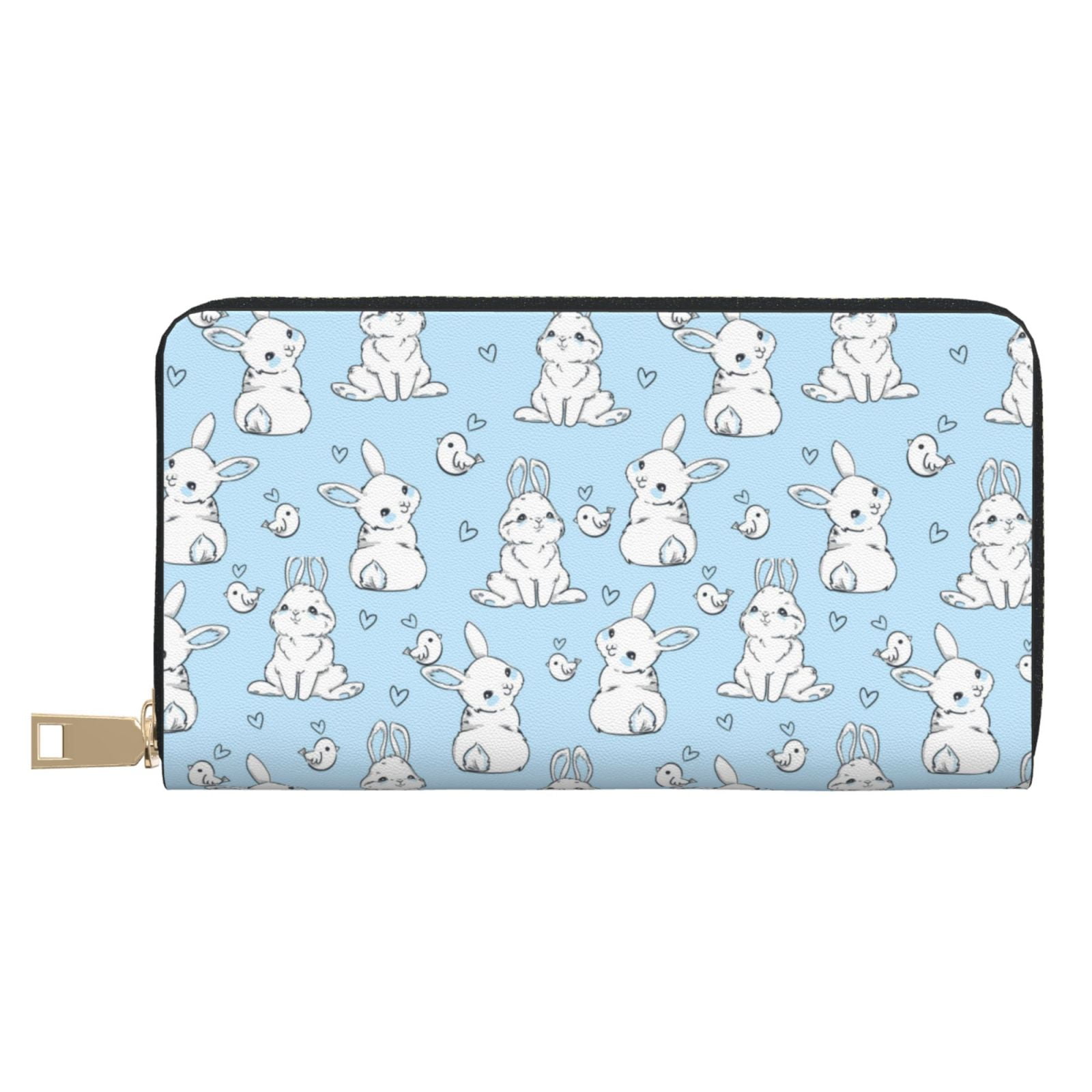 Leather Thin Slim Wallets for Women Men - Cute Cartoon Rabbit Bird Blue ...