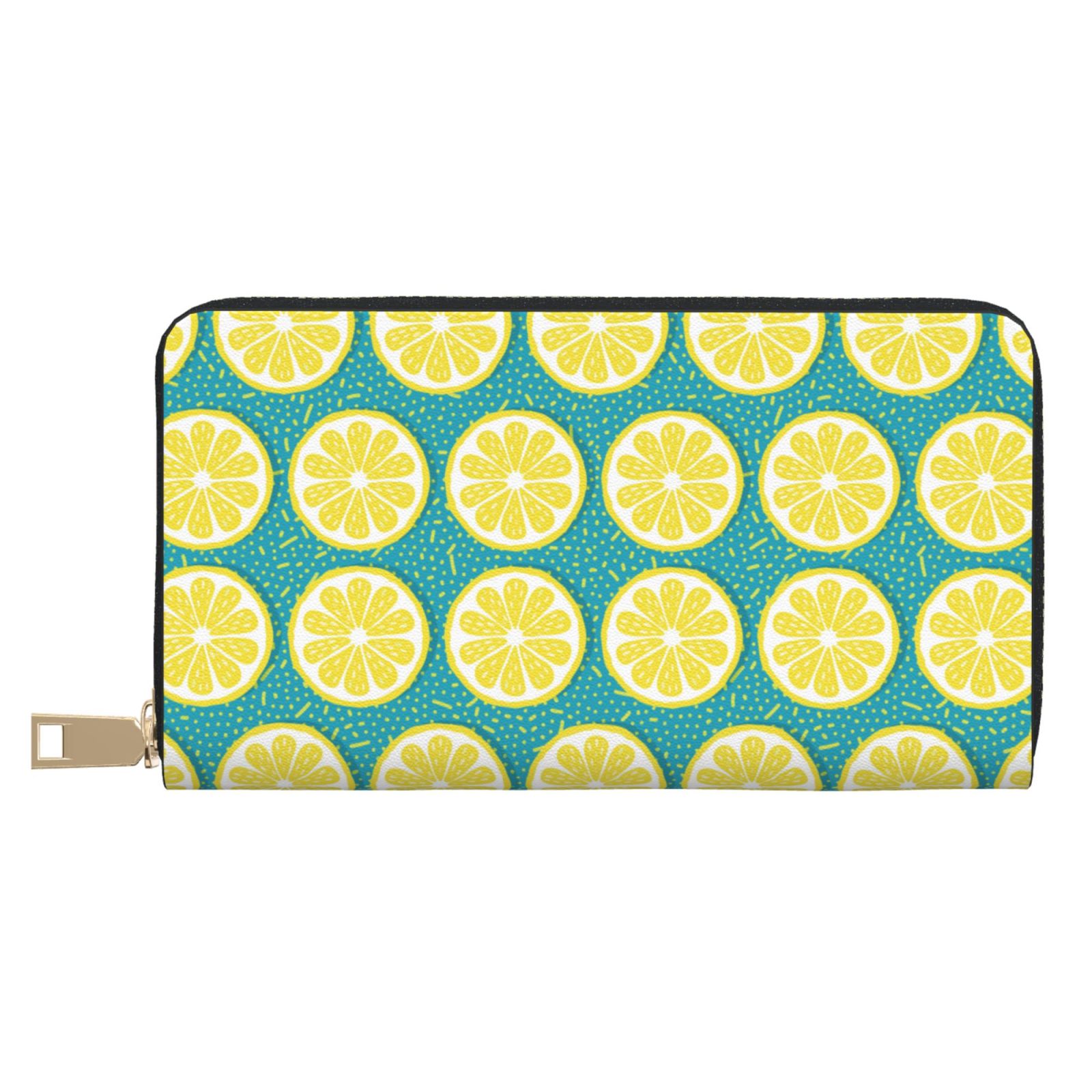 Leather Thin Slim Wallets for Women Men - Cute Lemon Pine Green Clutch ...
