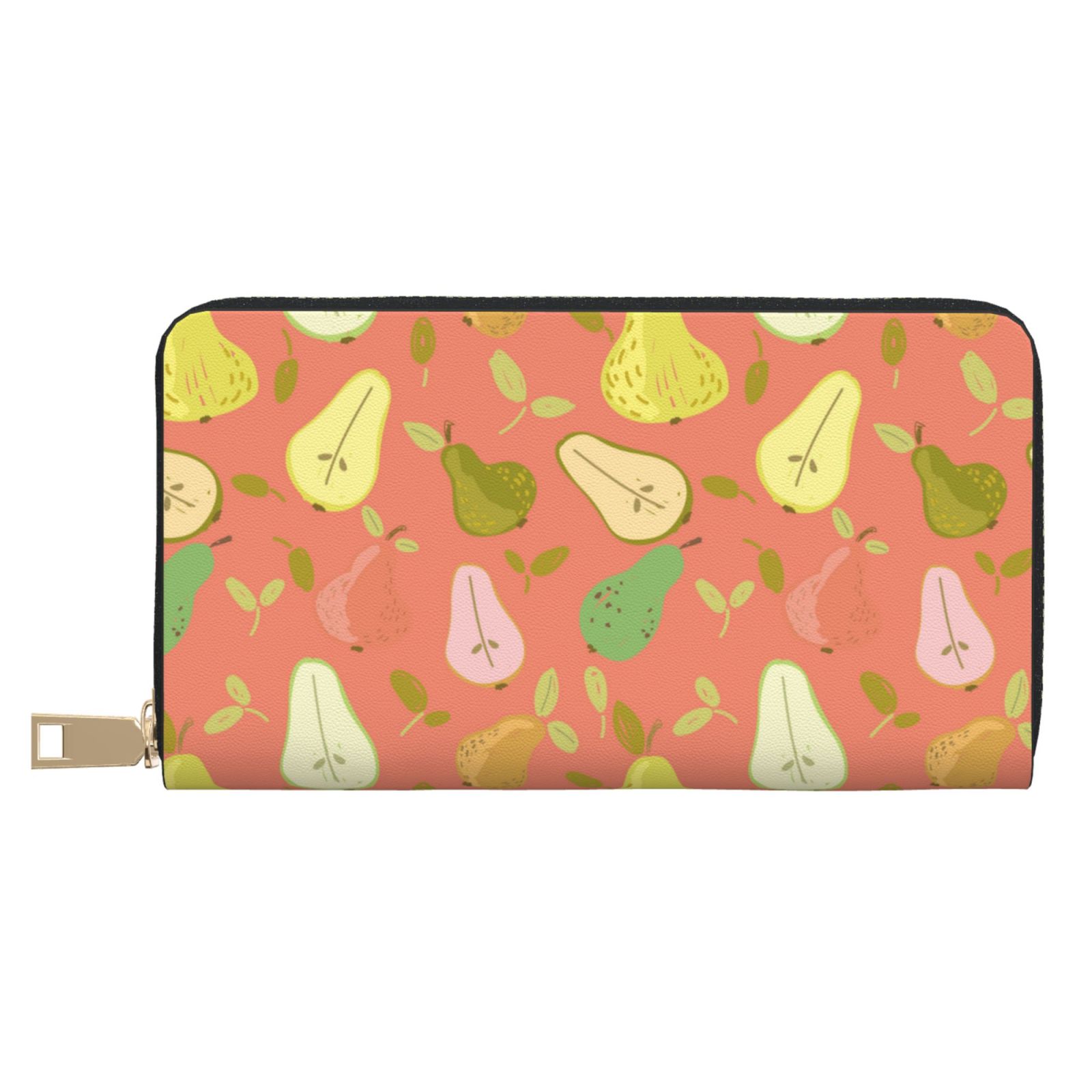 Leather Thin Slim Wallets for Women Men - Cute Pear Forest Green Leaves Clutch Wallet for Women ...