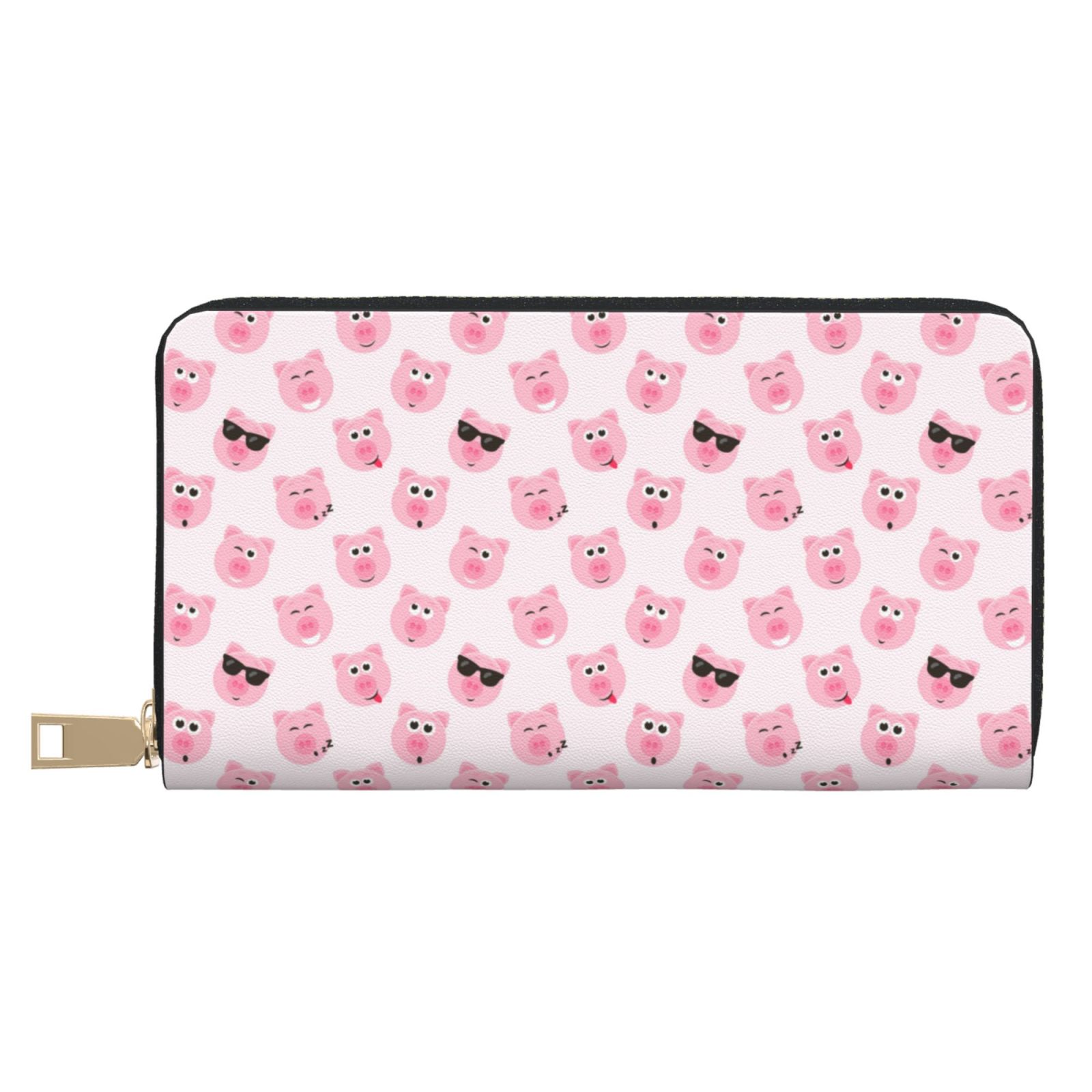 Leather Thin Slim Wallets for Women Men - Cute Pink Cartoon Glasses Pig ...
