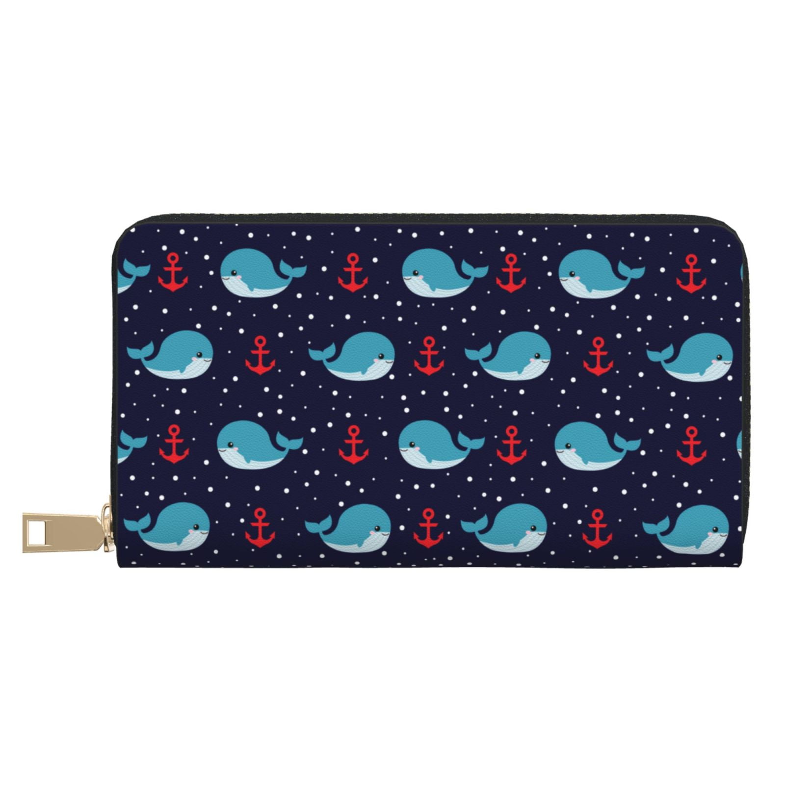 Leather Thin Slim Wallets for Women Men - Cute anchor whale fish dots ...