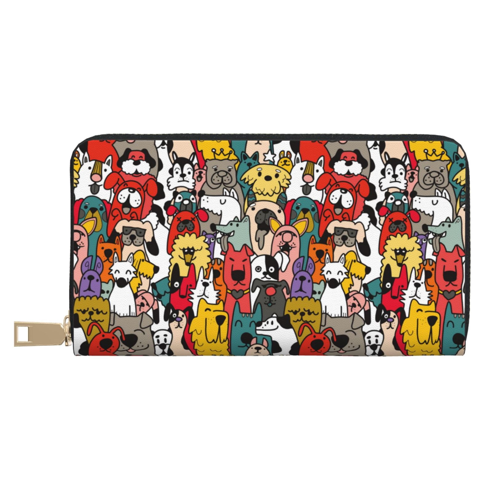 Leather Thin Slim Wallets for Women Men - Cute colorful Dog Clutch Card ...