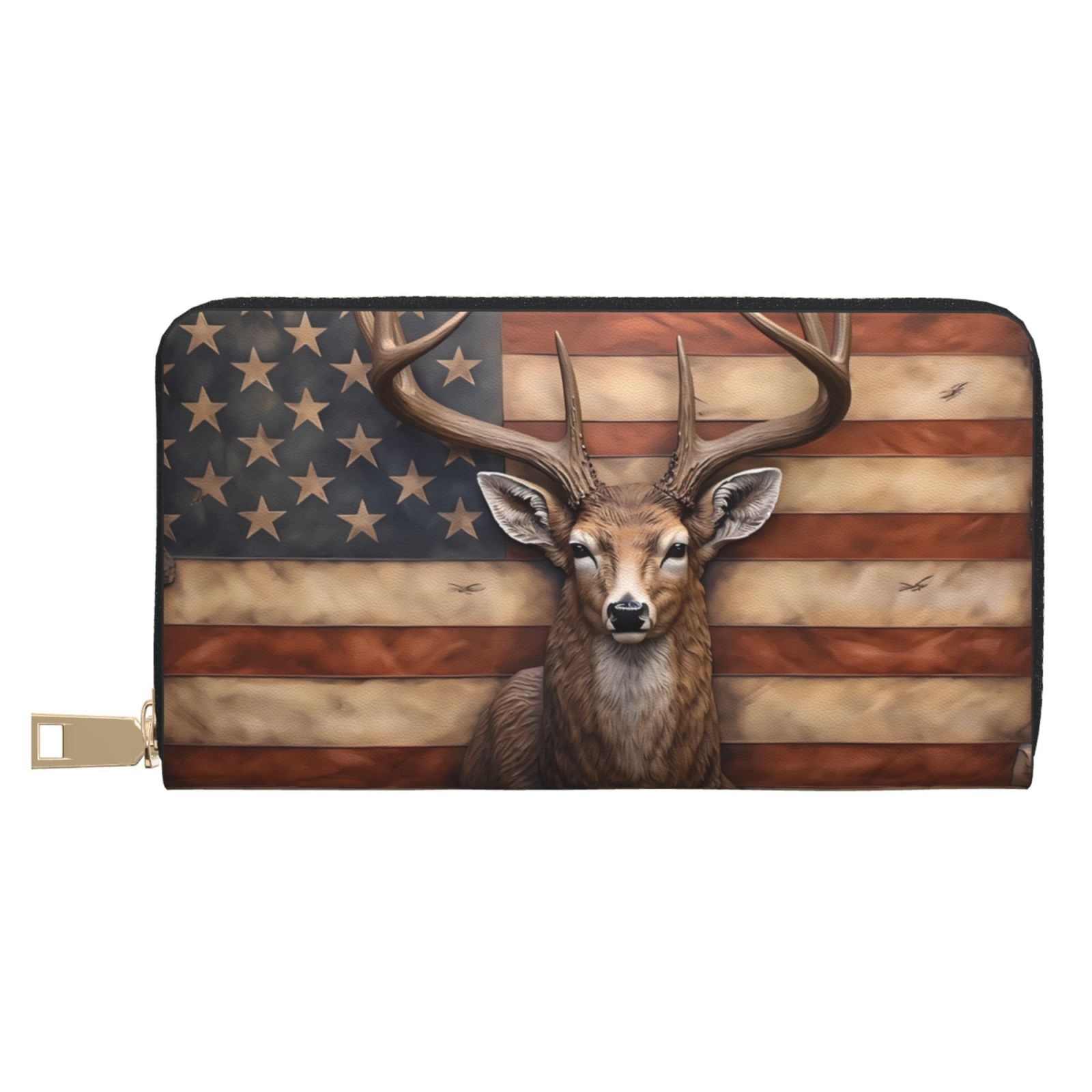 Leather Thin Slim Wallets for Women Men - Deer American Flag Wall ...