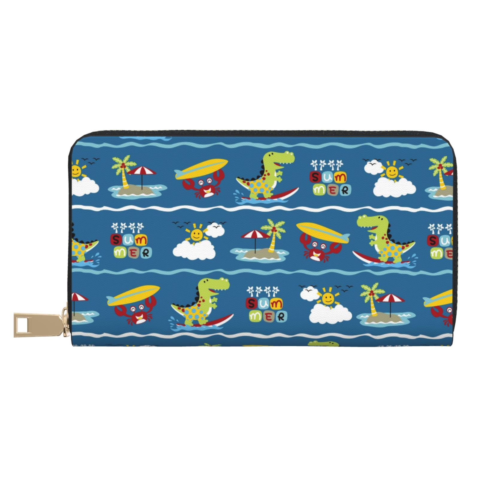 Leather Thin Slim Wallets for Women Men - Dinosaur on the Beach ...