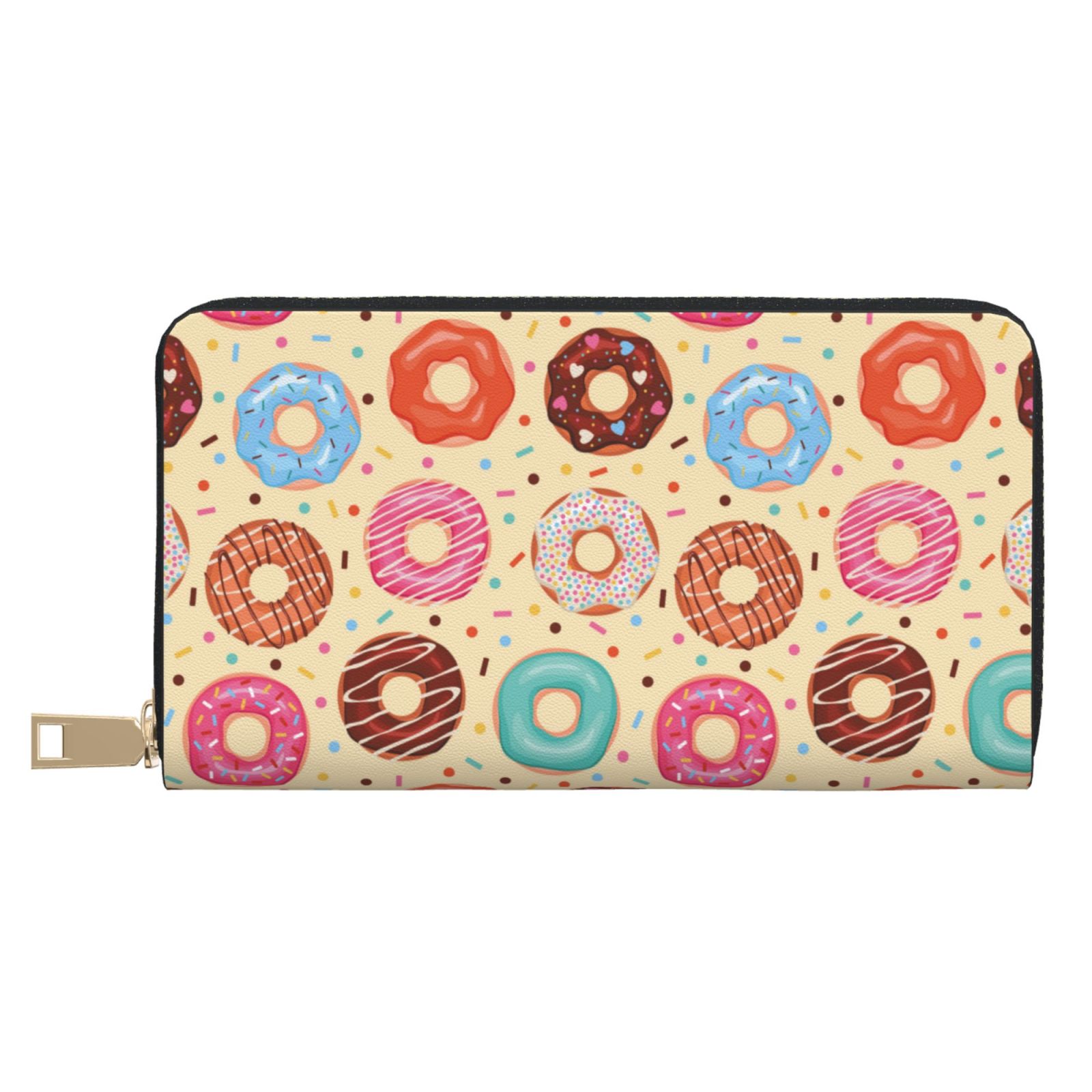 Leather Thin Slim Wallets for Women Men - Donut Print No.9040 Clutch ...
