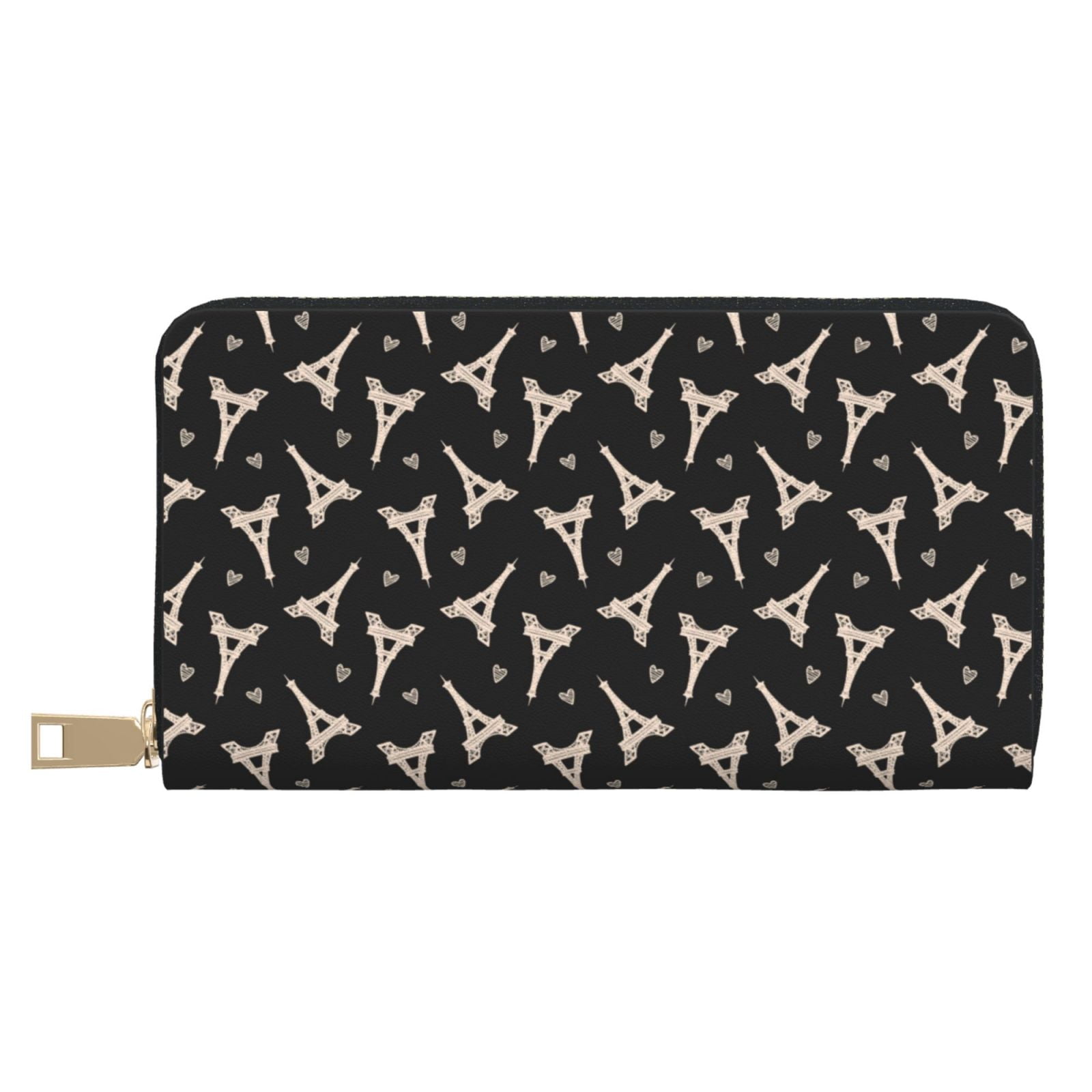 Leather Thin Slim Wallets for Women Men - Eiffel Tower black Clutch ...