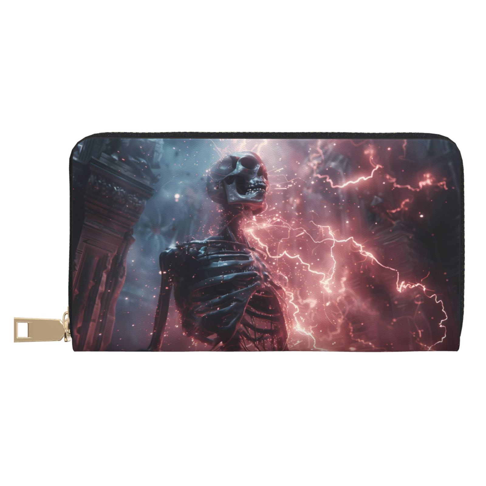 Leather Thin Slim Wallets for Women Men - Electric Skeleton Surrealism ...
