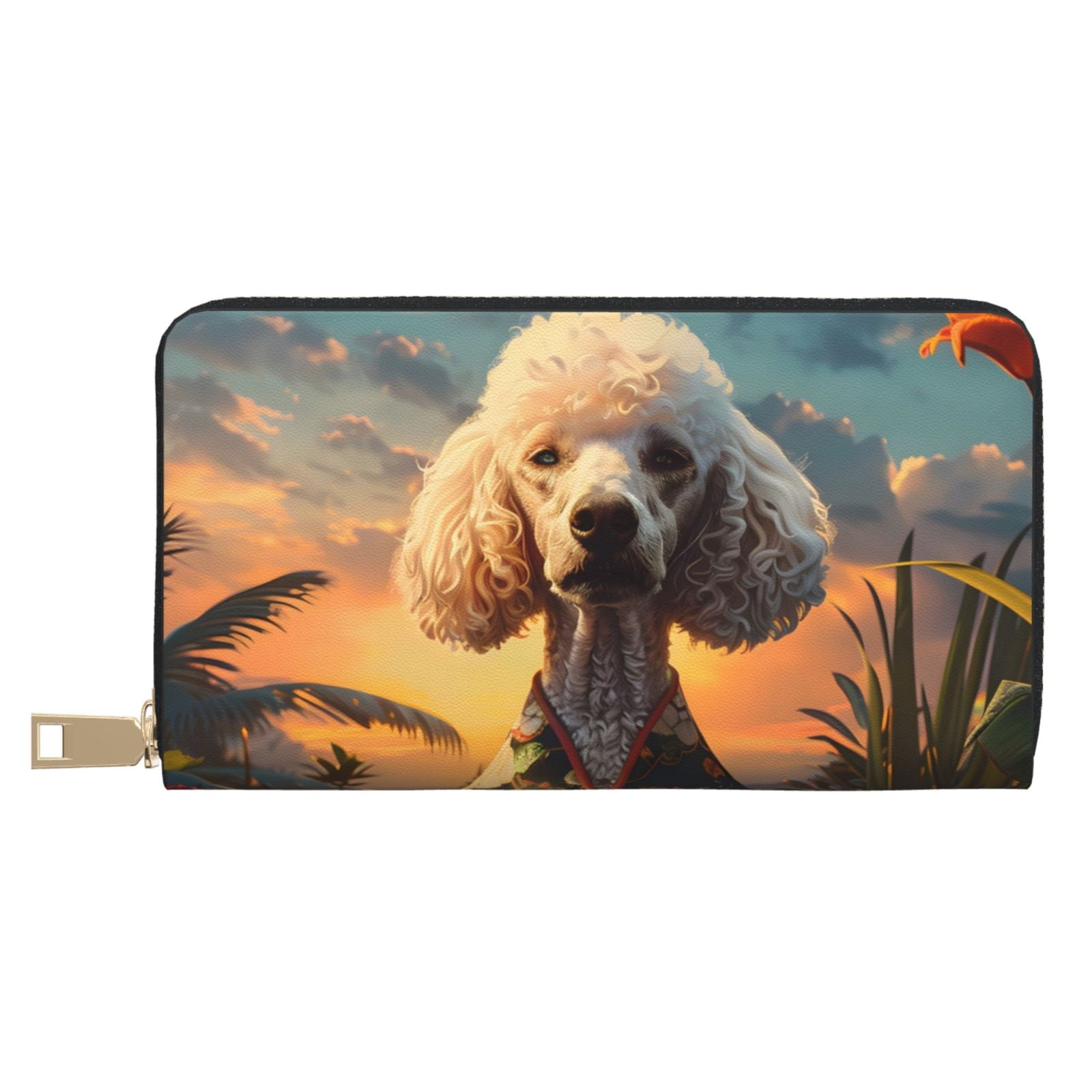 Leather Thin Slim Wallets for Women Men - Flower Field Poodle Clutch ...