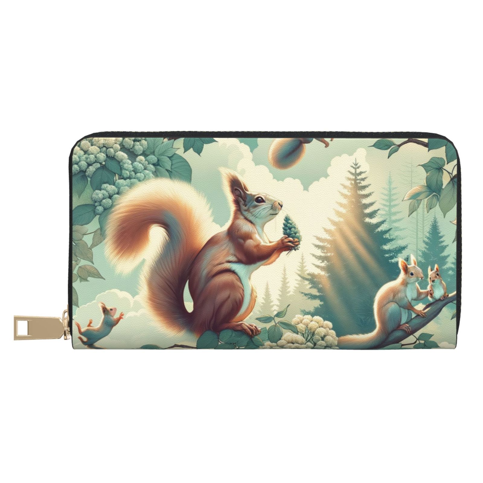 Leather Thin Slim Wallets for Women Men - Forest squirrel surreal ...