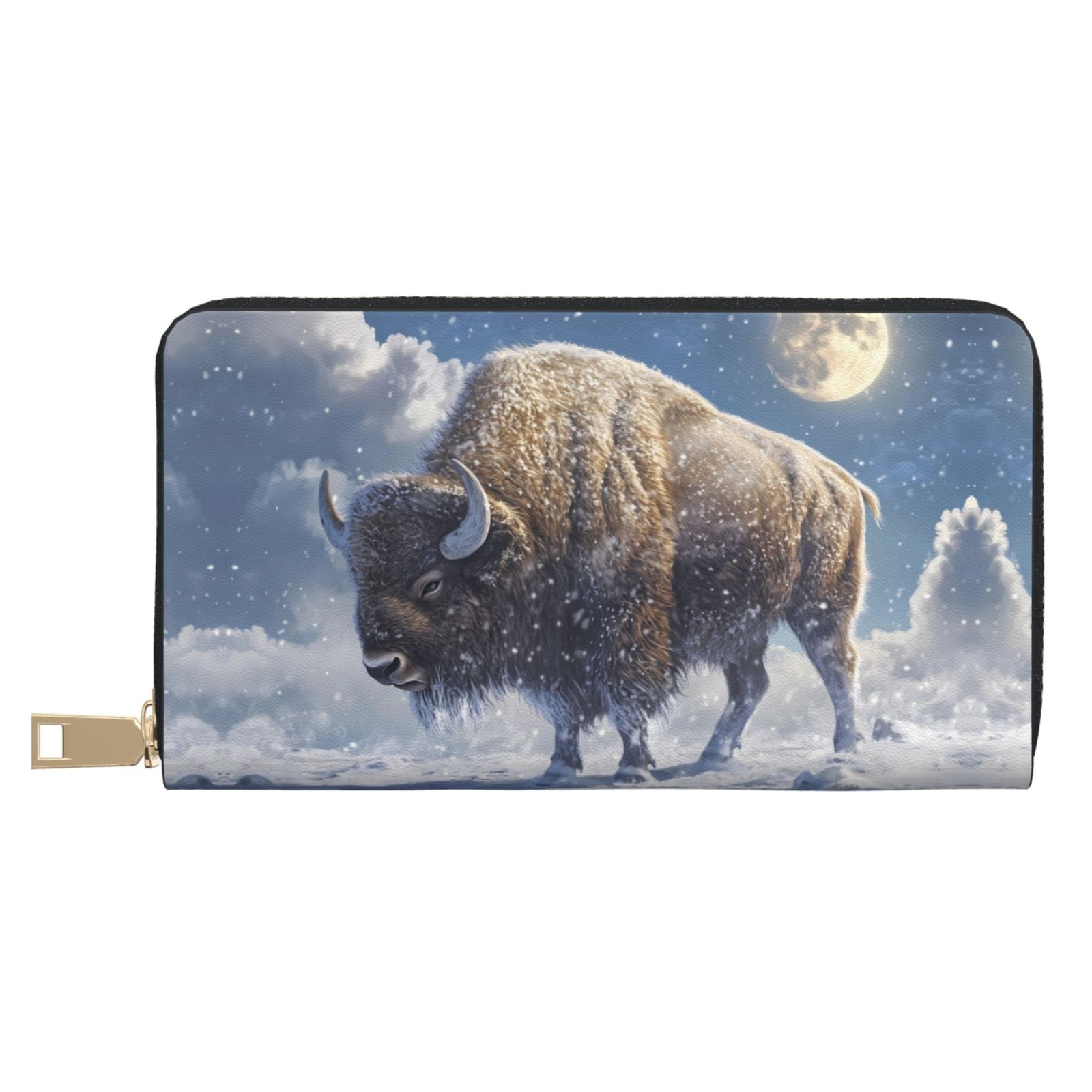 Leather Thin Slim Wallets for Women Men - Full Moon Snowy Yak Clutch ...
