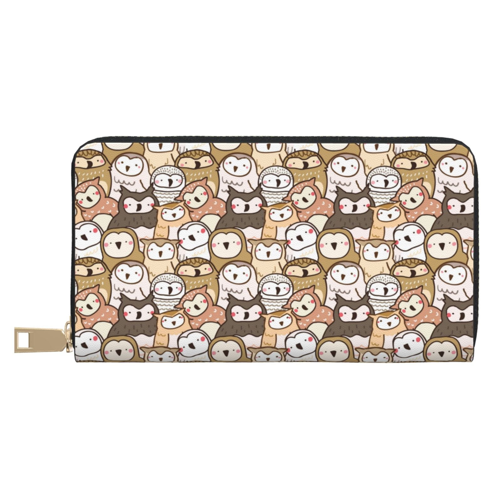 Leather Thin Slim Wallets for Women Men - Funny Cartoon Owl Clutch Card ...