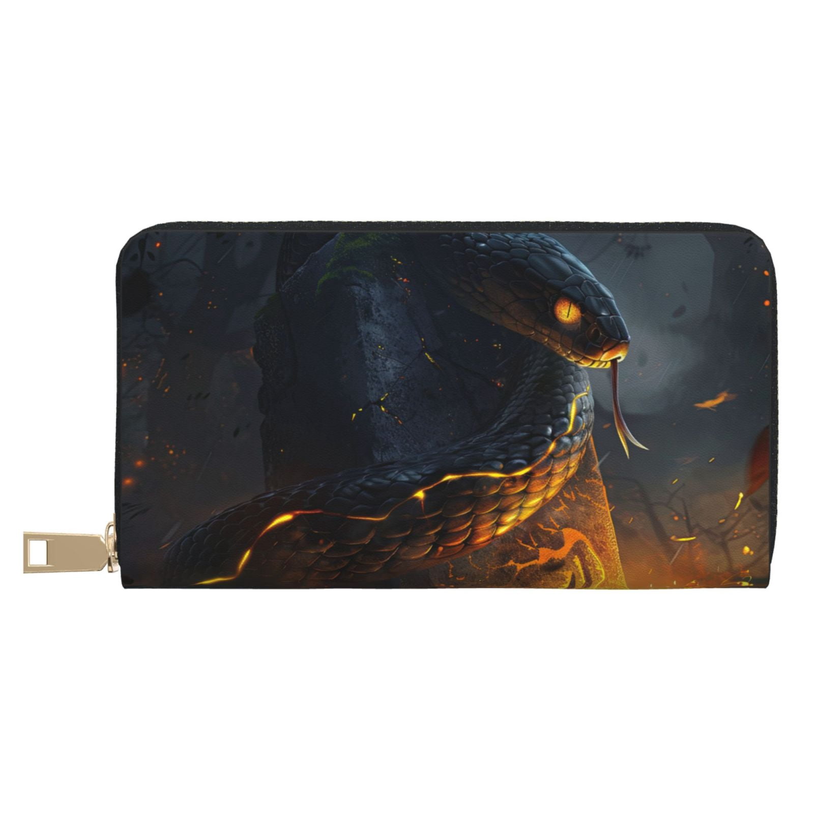 Leather Thin Slim Wallets for Women Men - Glowing Snake Dark Forest ...