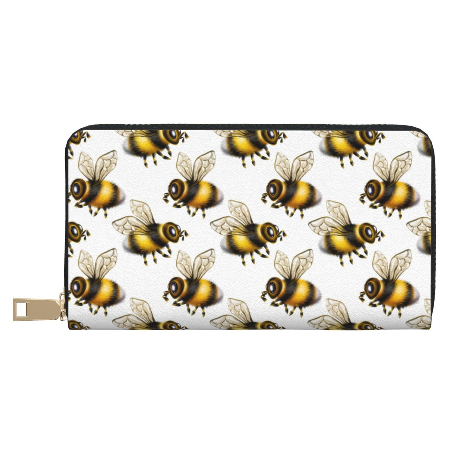 Leather Thin Slim Wallets for Women Men - Honey Bee Realistic cute ...