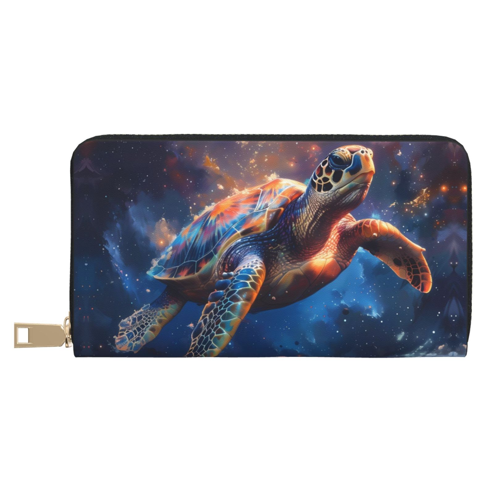 Leather Thin Slim Wallets for Women Men - Night Sky Turtle Clutch Card ...