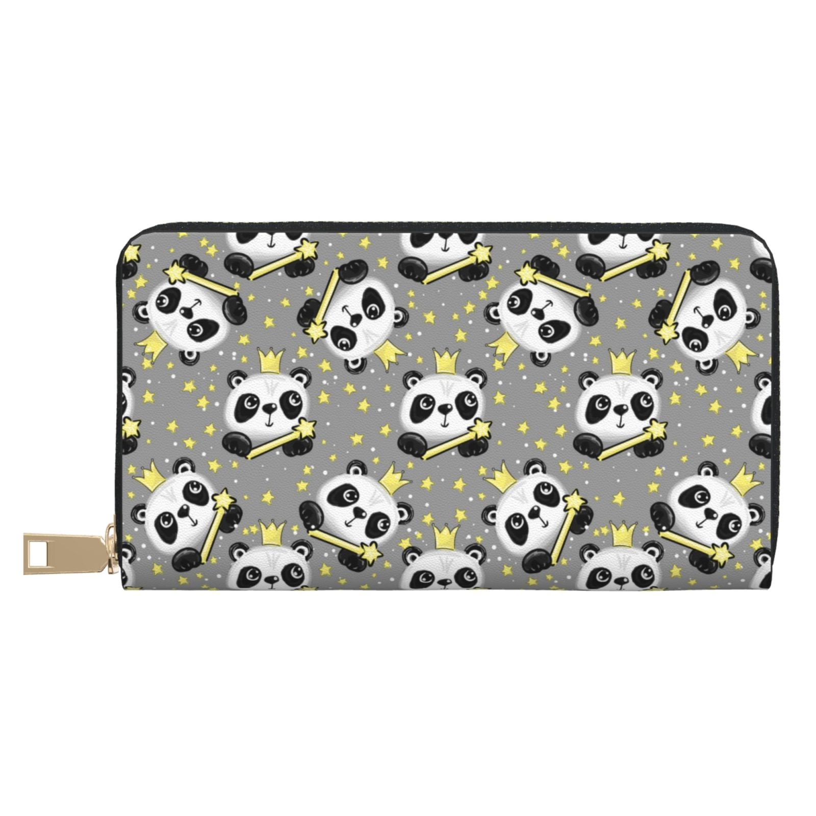 Leather Thin Slim Wallets for Women Men - Panda With Crown And Stars ...