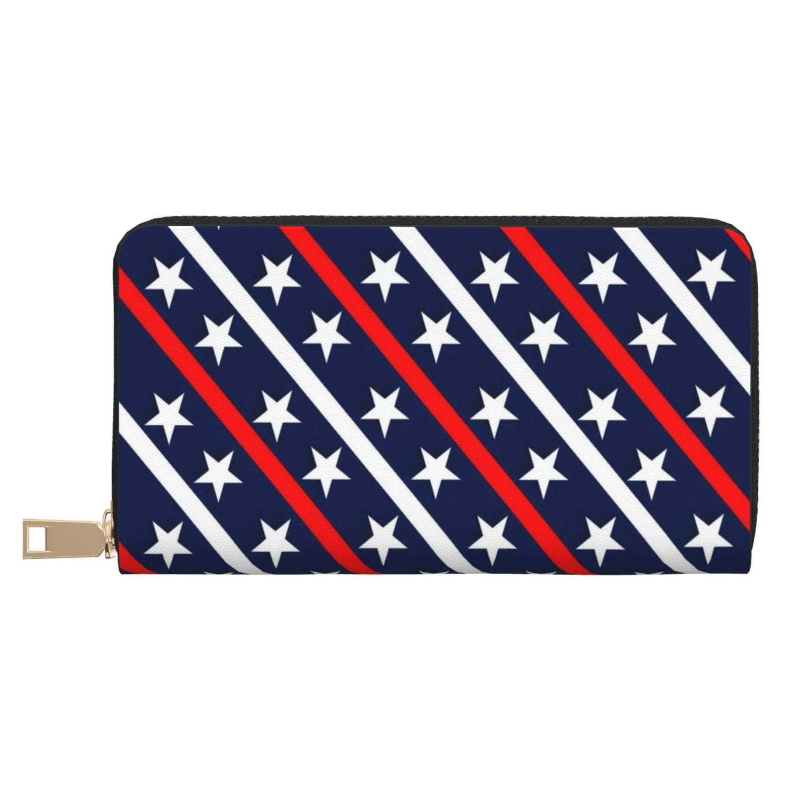 Leather Thin Slim Wallets for Women Men - Patriotic Star Pattern Clutch ...