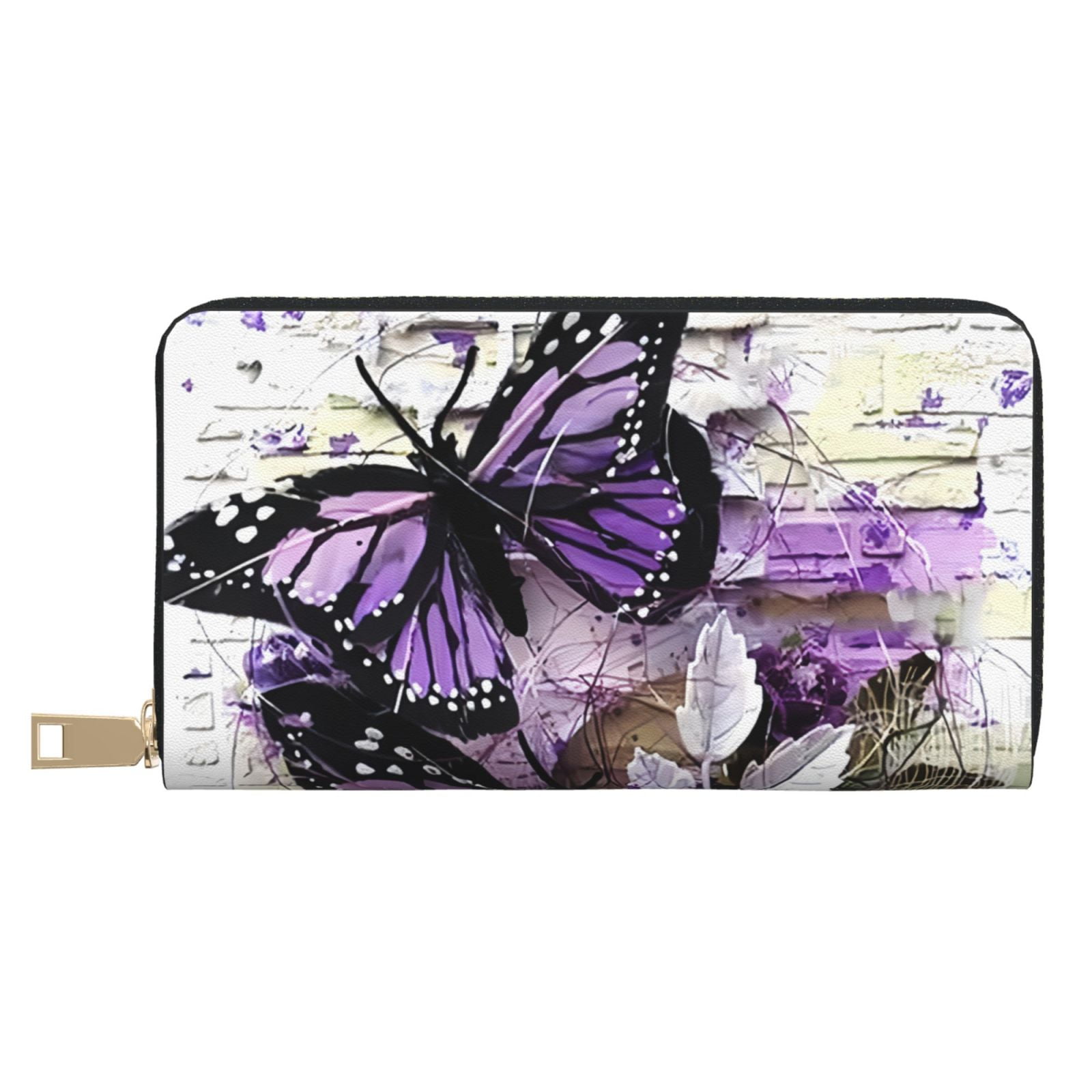 Leather Thin Slim Wallets for Women Men - Purple Butterfly Clutch Card ...