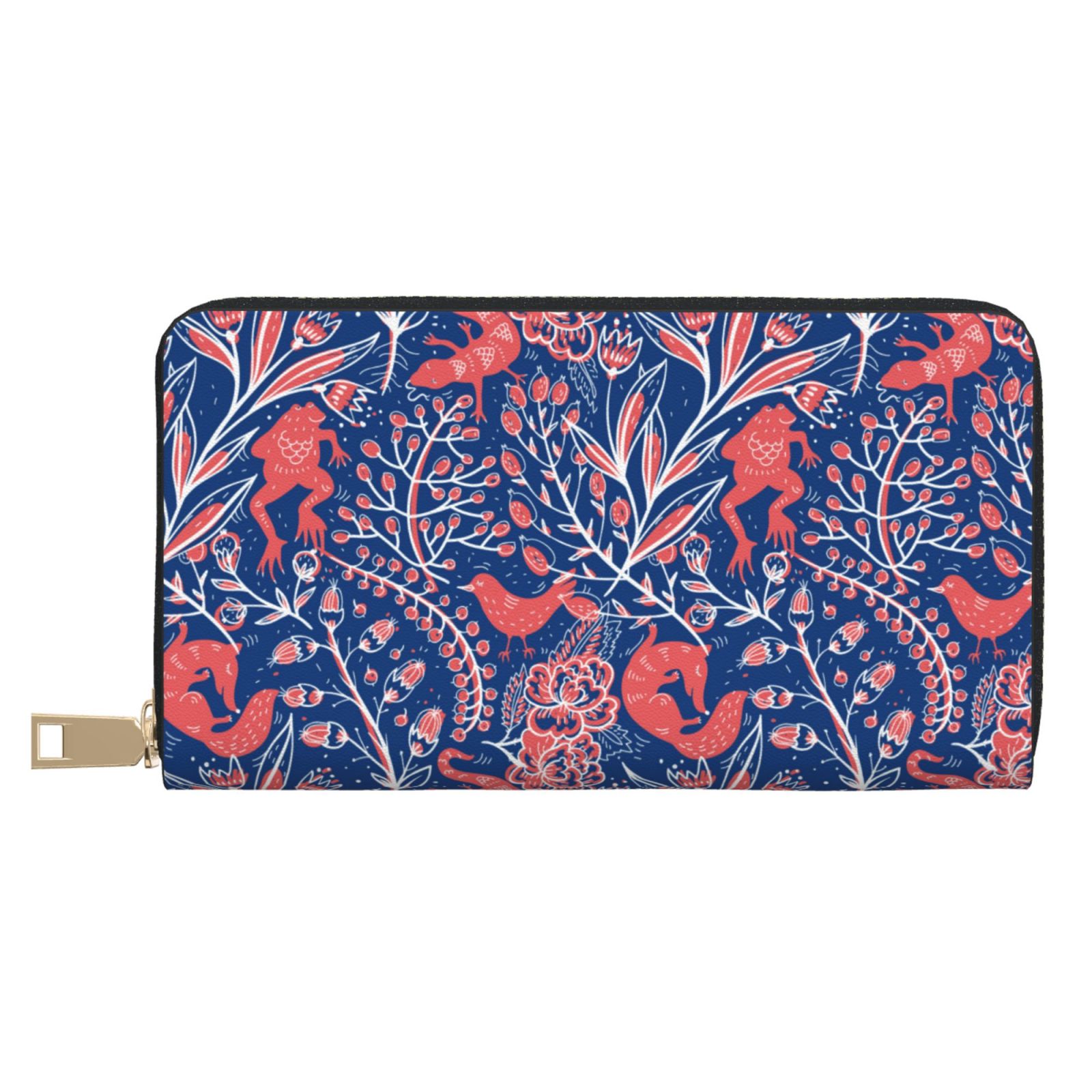 Leather Thin Slim Wallets for Women Men - Retro plants forest animals ...