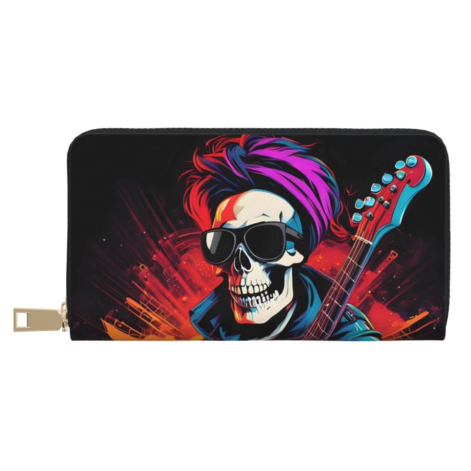 Leather Thin Slim Wallets for Women Men - Rock Skull Singer Clutch Card ...