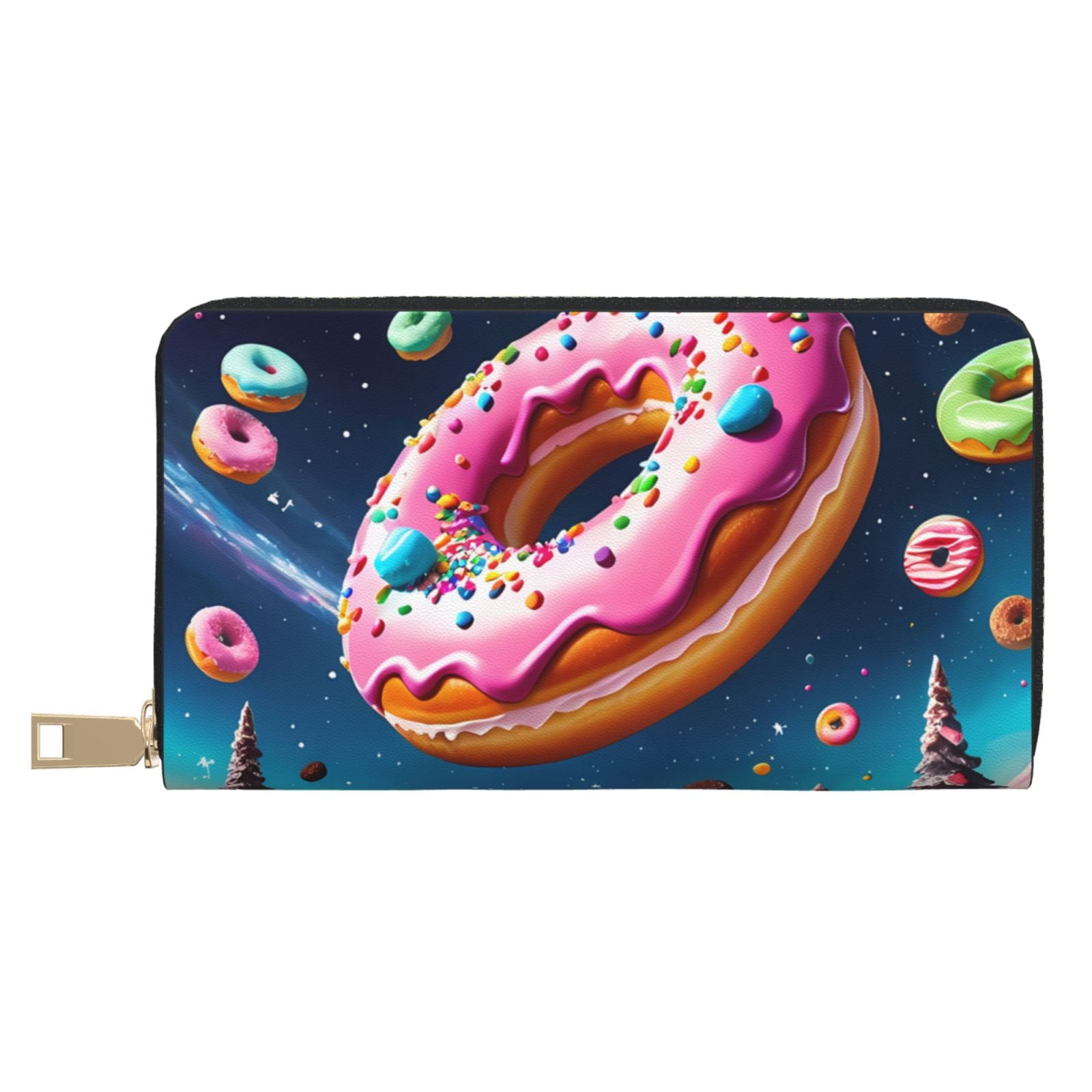 Leather Thin Slim Wallets for Women Men - Starry Sky Pine Tree Donut ...
