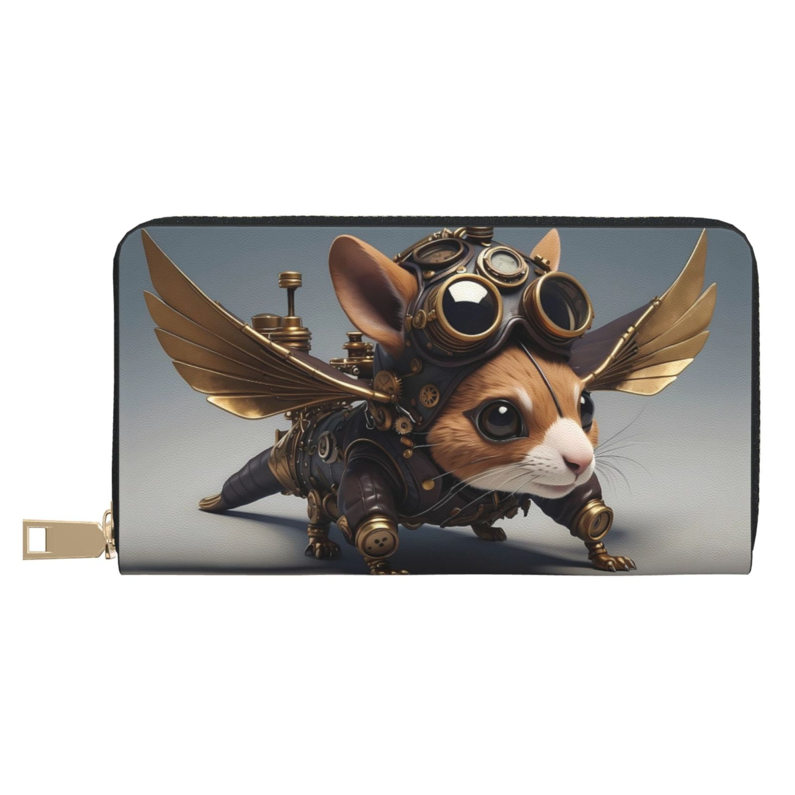 Leather Thin Slim Wallets for Women Men - Steampunk Squirrel Pilot ...