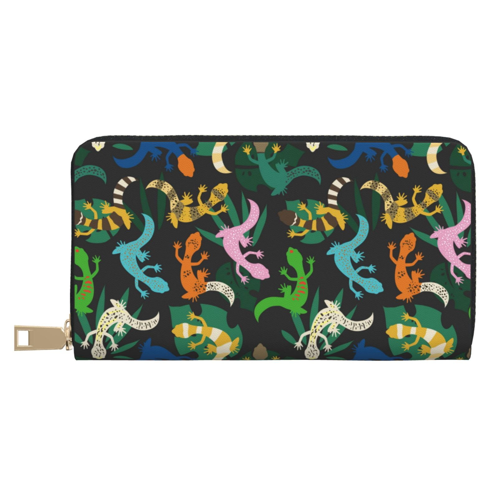 Leather Thin Slim Wallets for Women Men - Striped Cute Lizard Gecko ...