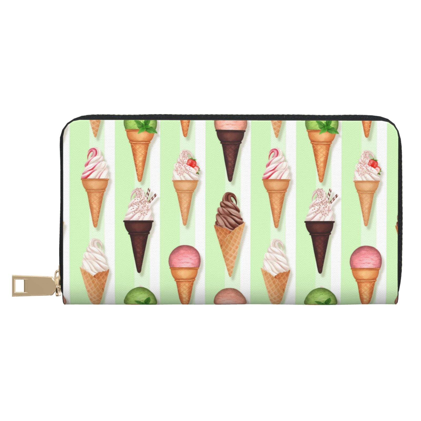 Leather Thin Slim Wallets for Women Men - Summer Ice Cream Green Clutch ...