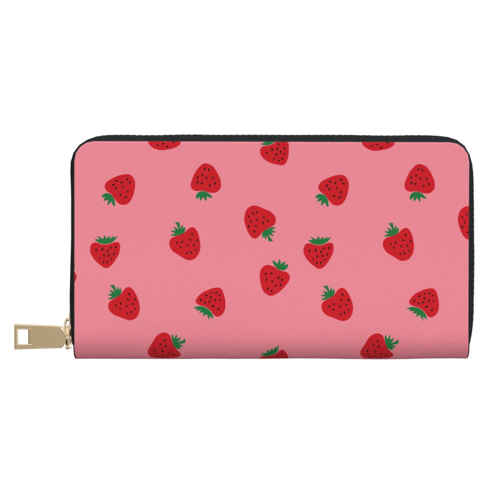 Leather Thin Slim Wallets for Women Men - Sweet Strawberry Pink Clutch ...