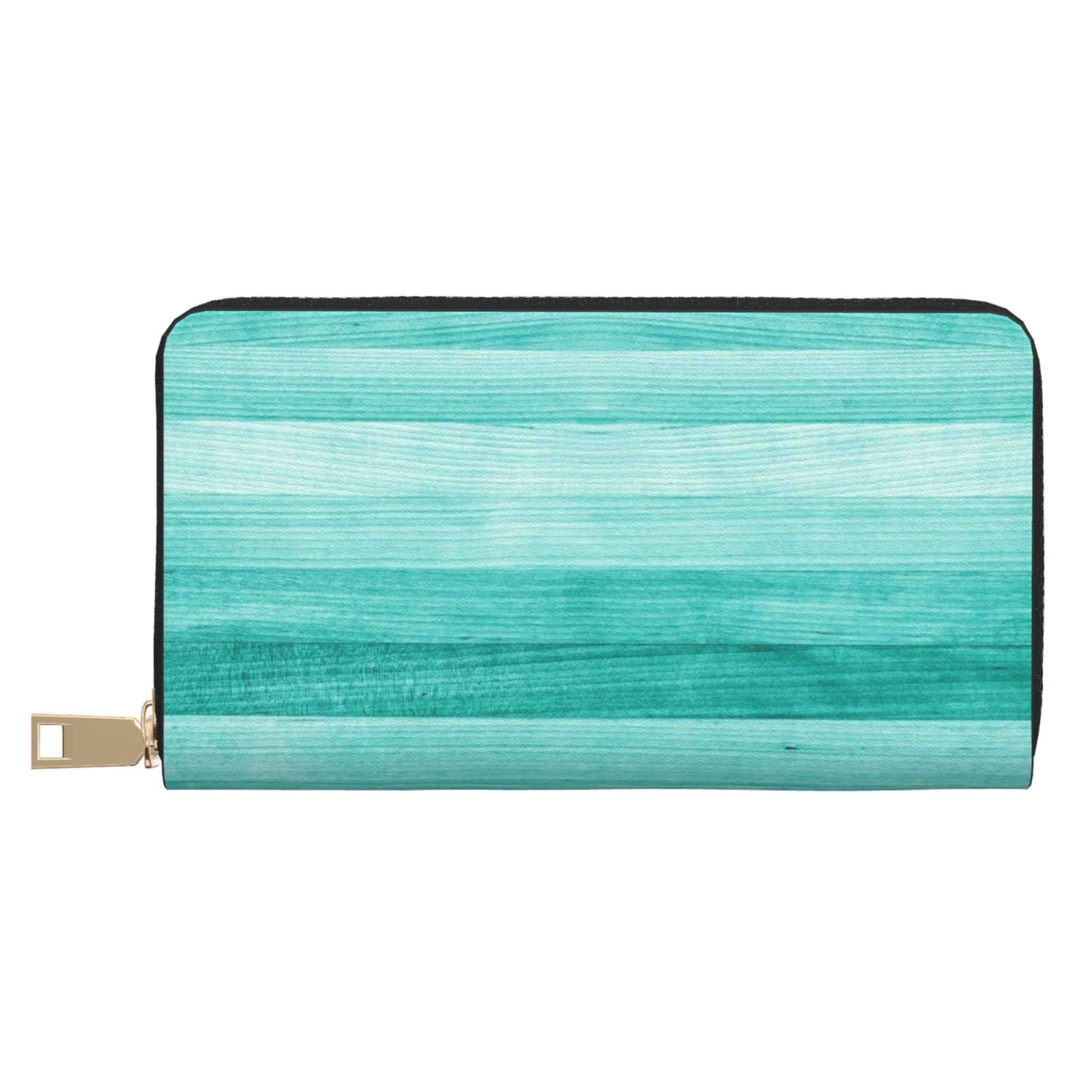 Leather Thin Slim Wallets for Women Men - Teal Turquoise Clutch Card ...