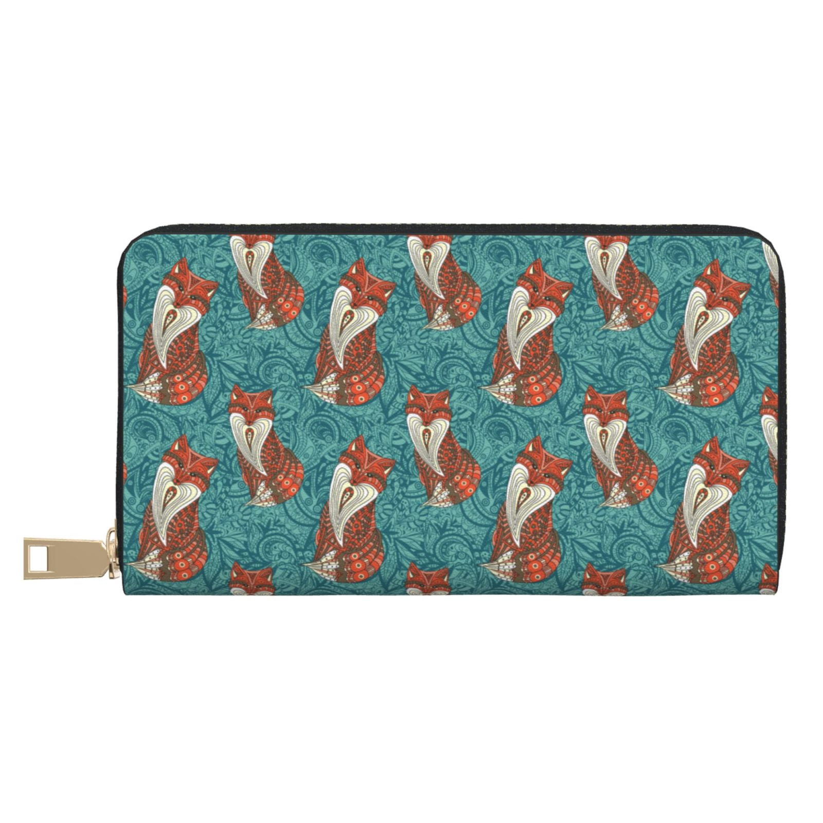 Leather Thin Slim Wallets for Women Men - Tribal Fox Clutch Wallet for ...