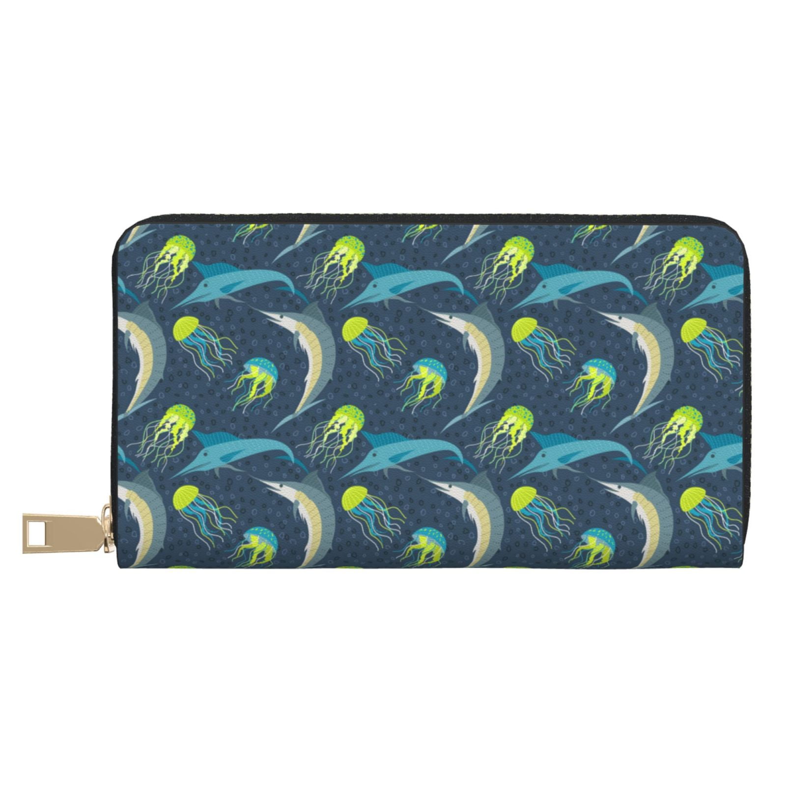 Leather Thin Slim Wallets for Women Men - Tuna Fish Jellyfish Clutch ...