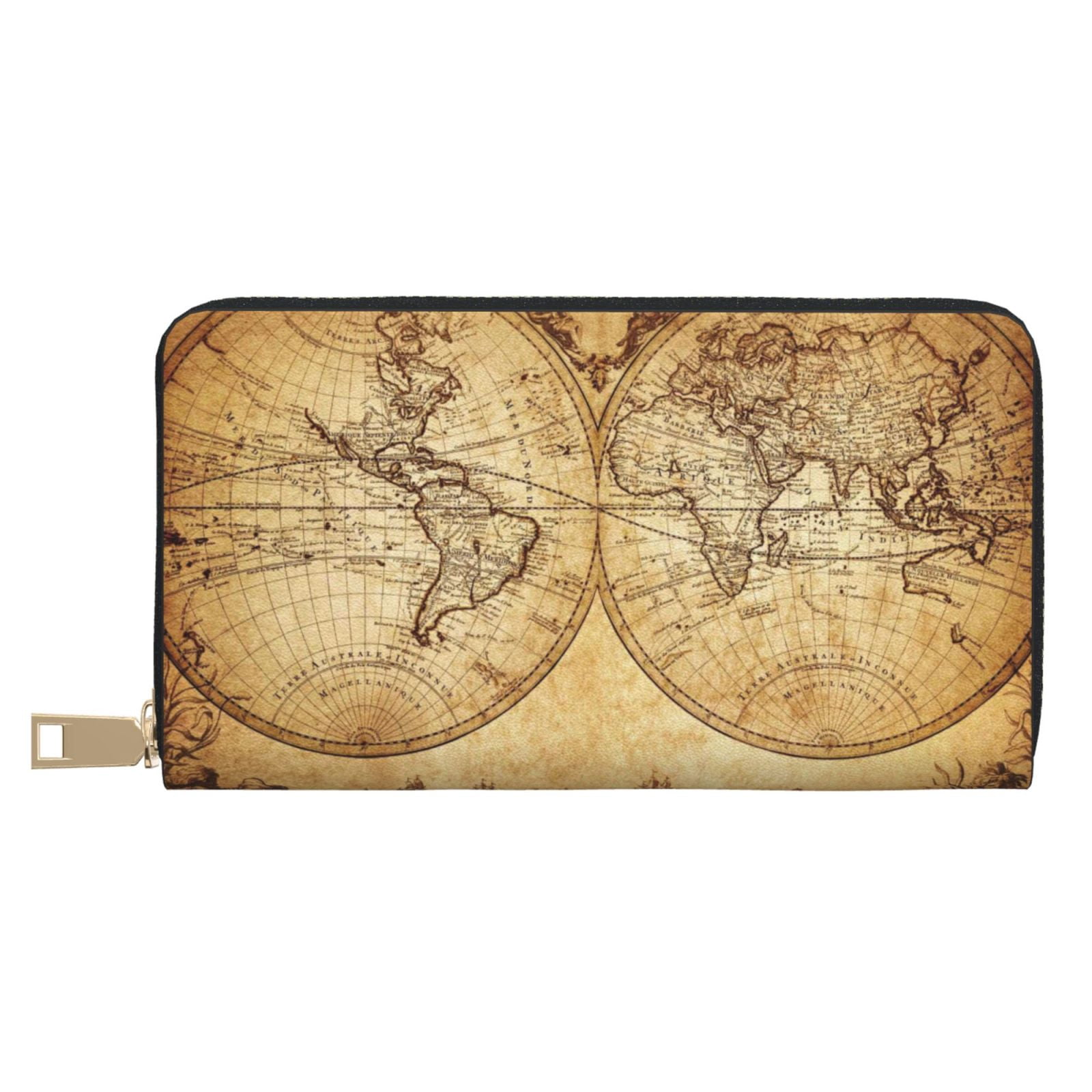 Leather Thin Slim Wallets for Women Men - Vintage Map Of The World ...