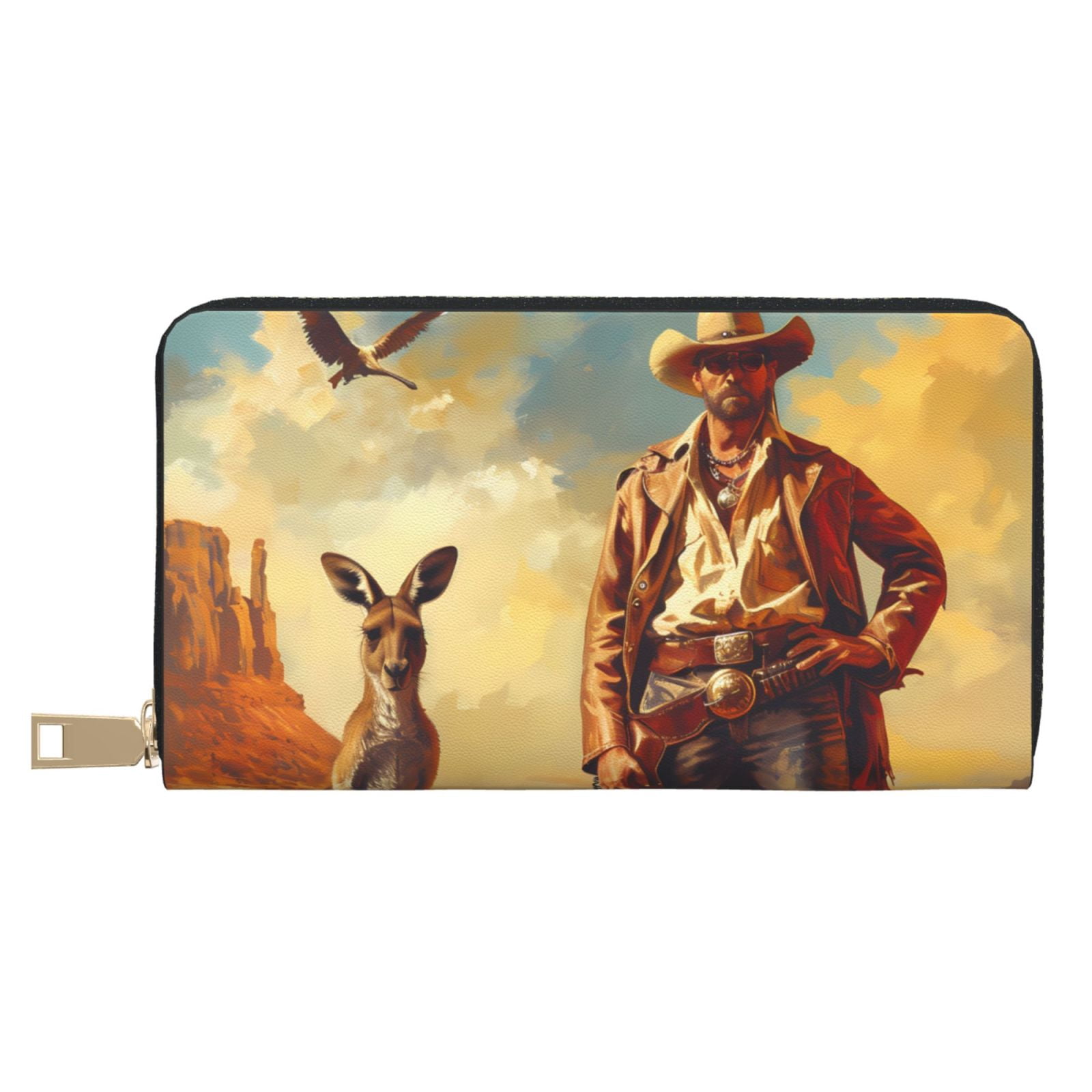 Leather Thin Slim Wallets for Women Men - Western Cowboy Kangaroo ...