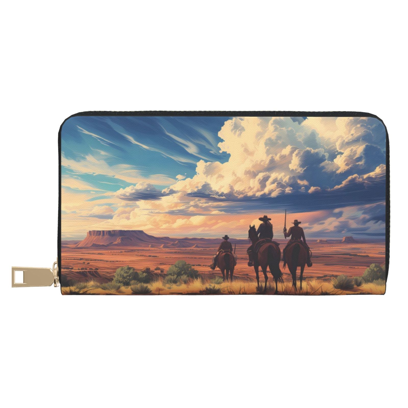 Leather Thin Slim Wallets for Women Men - Western Desert Cloud Cowboy ...